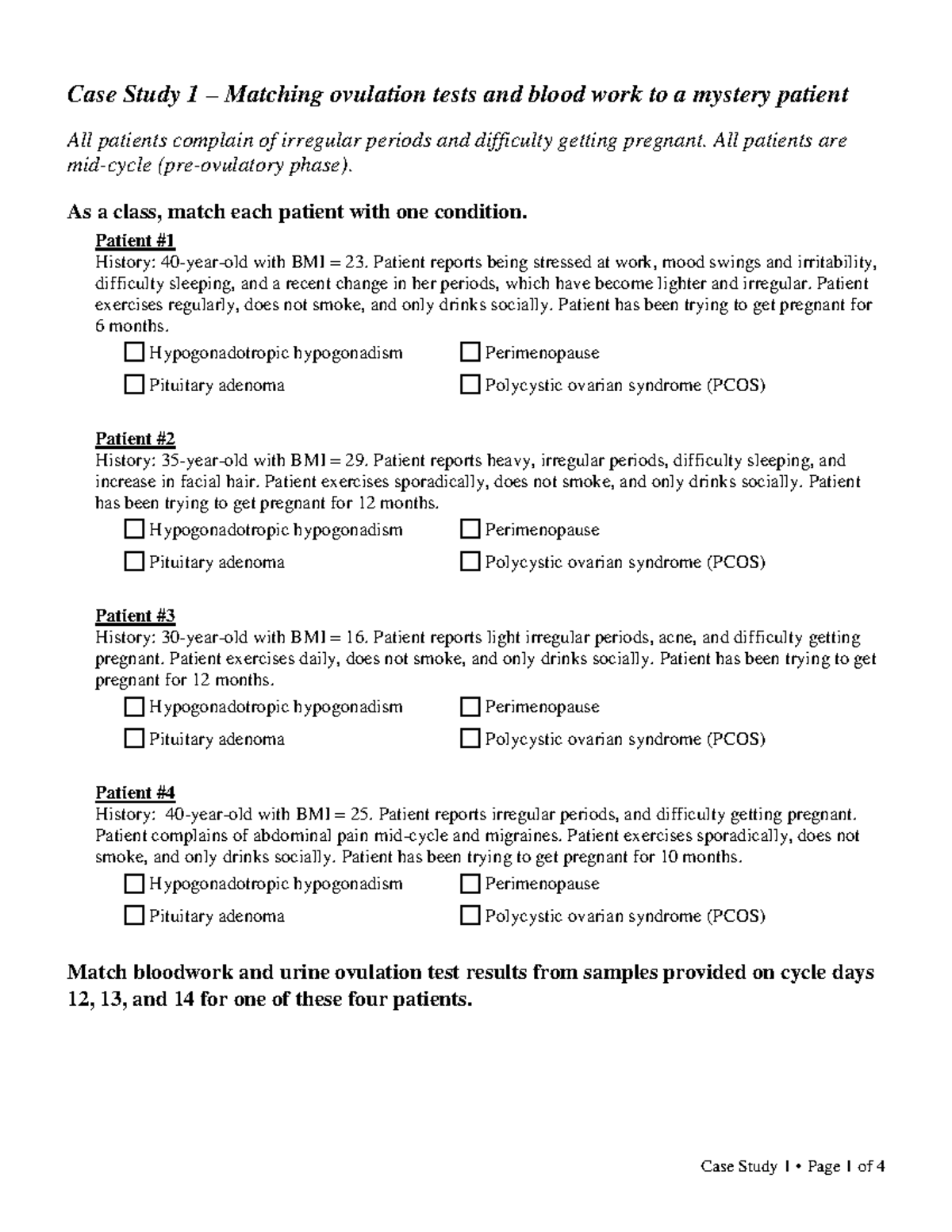 Case Study 1 - All patients are mid-cycle (pre-ovulatory phase). As a ...