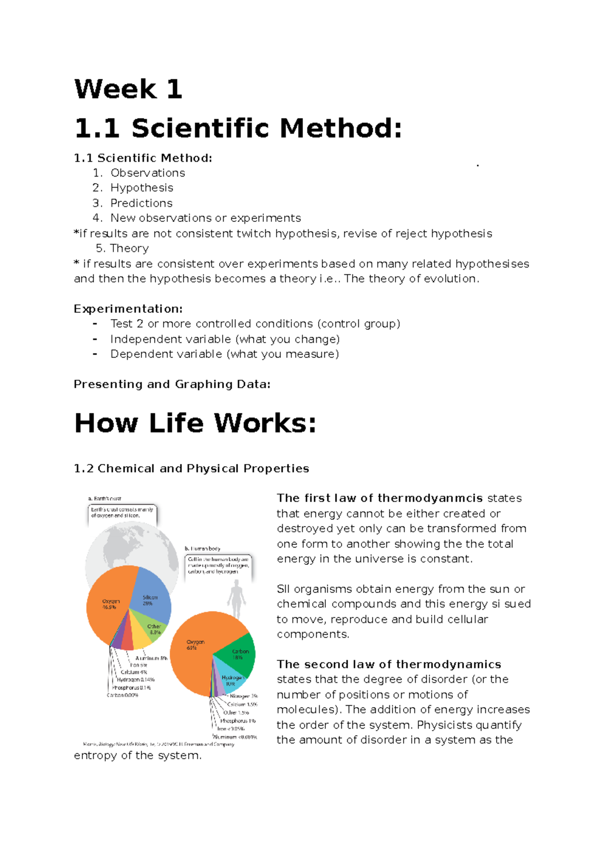 BIO1011 Week 1 - notes - Week 1 1 Scientific Method: 1 Scientific ...