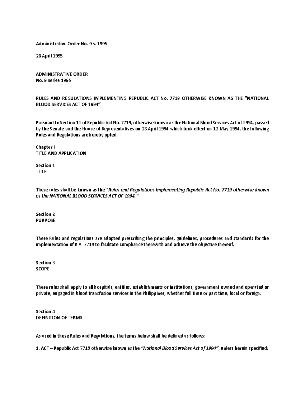 Administrative Order No 9 Series 1995 amendments - Administrative Order ...