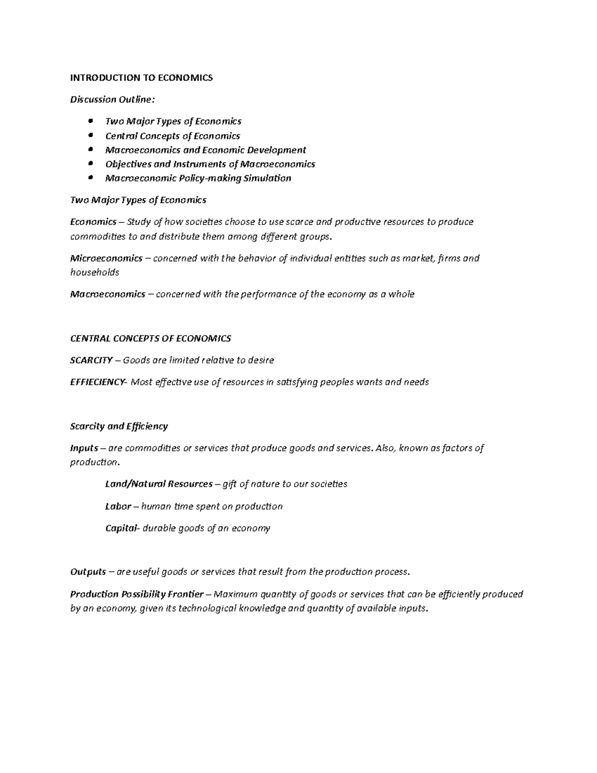 Introduction TO Economics - INTRODUCTION TO ECONOMICS Discussion ...