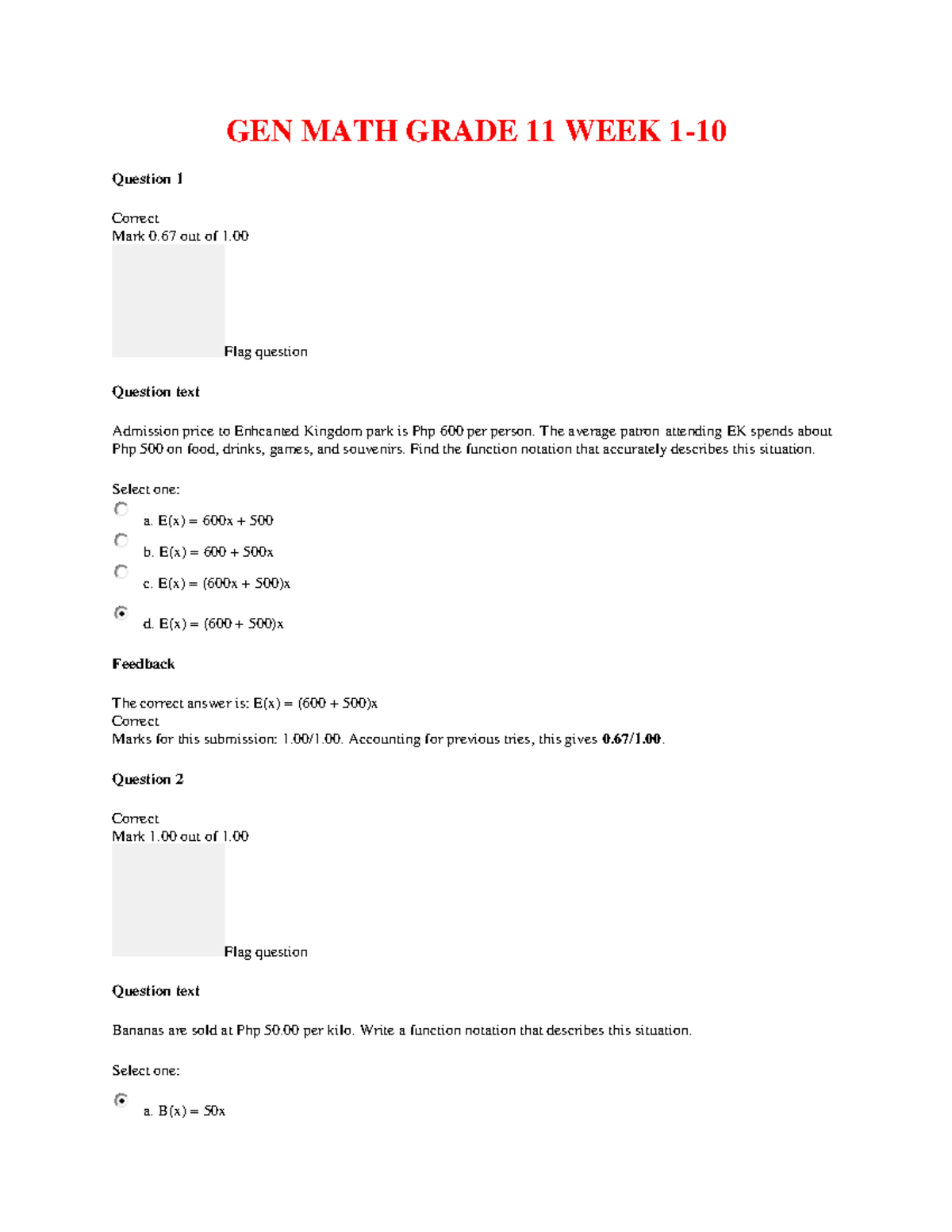 Gen Math Week 1 10 docx - quiz - GEN MATH GRADE 11 WEEK 1- Question 1 ...