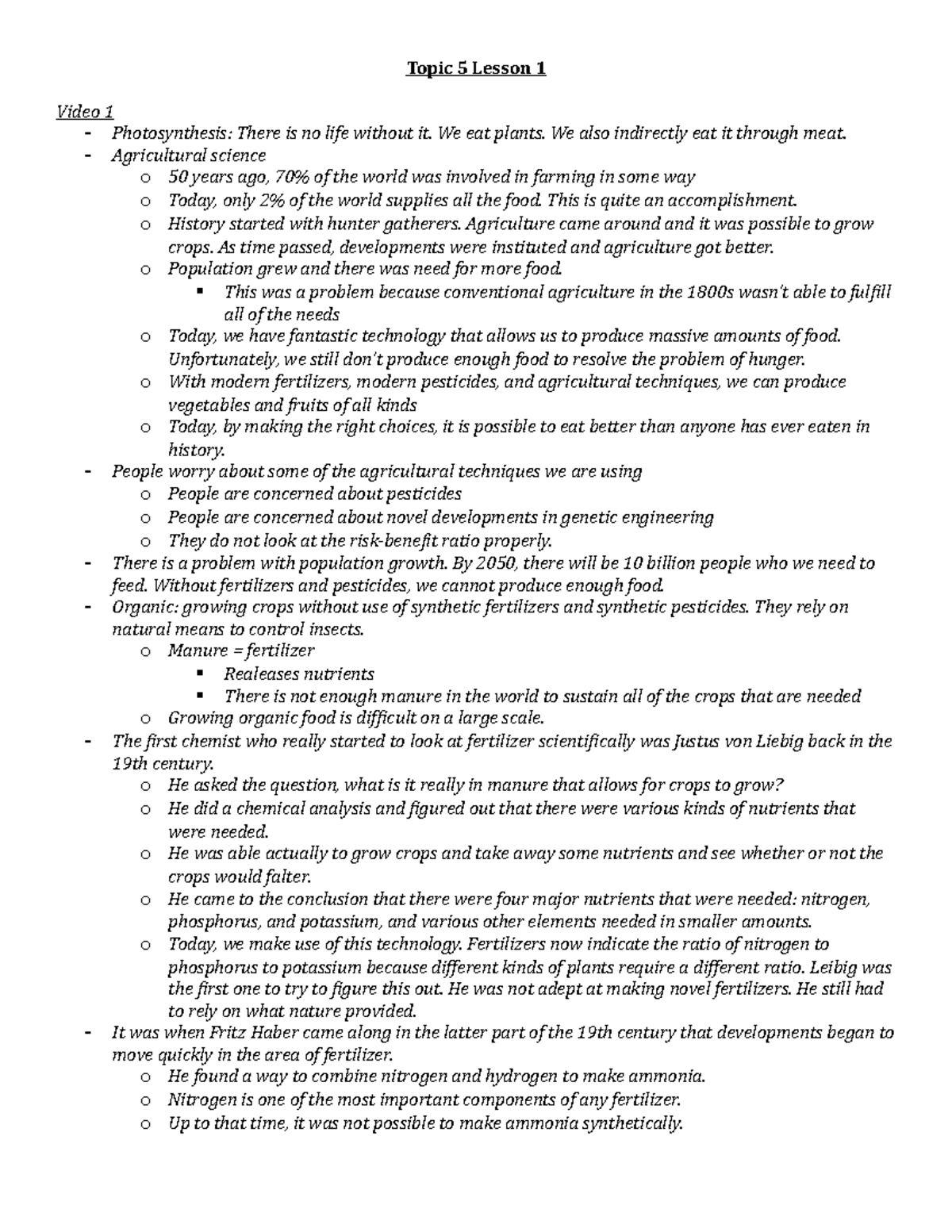Topic 5 Lesson 1 - Topic 5 Lesson 1 Video 1 Photosynthesis: There is no ...