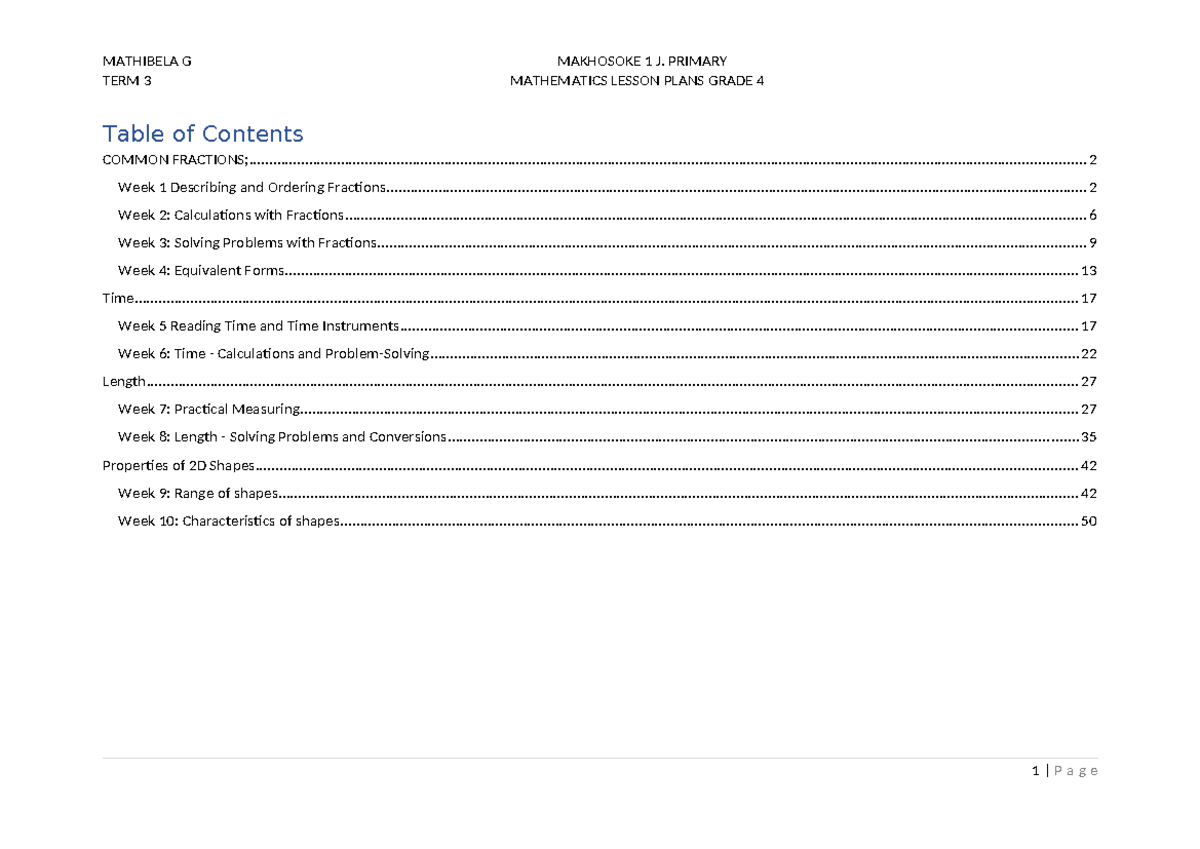 Lesson plan G4 Math Revised term 3 - Table of Contents TERM 3 ...