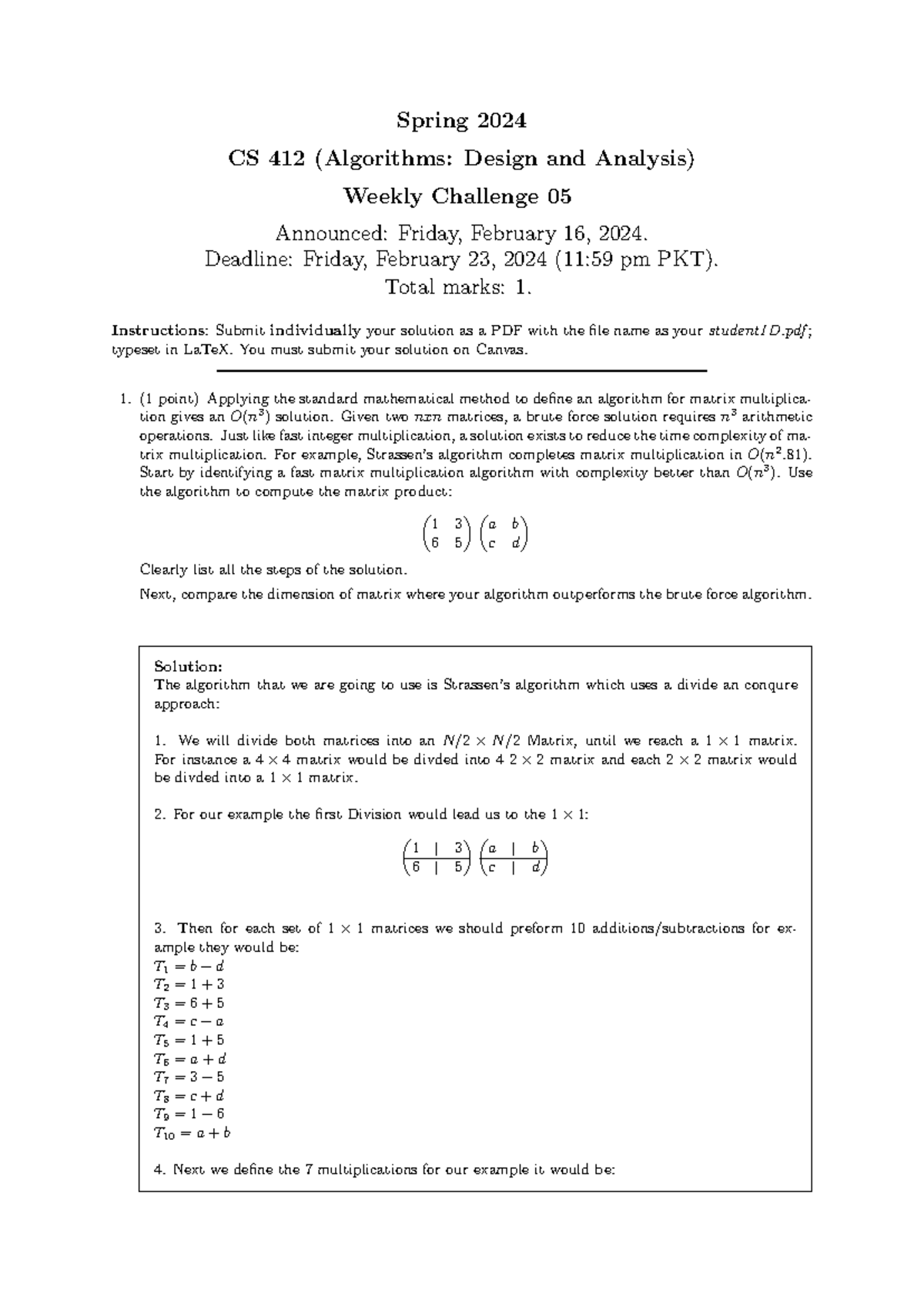 Challenge Number 8 - Spring 2024 CS 412 (Algorithms: Design and Analysis) Weekly Challenge 05 ...