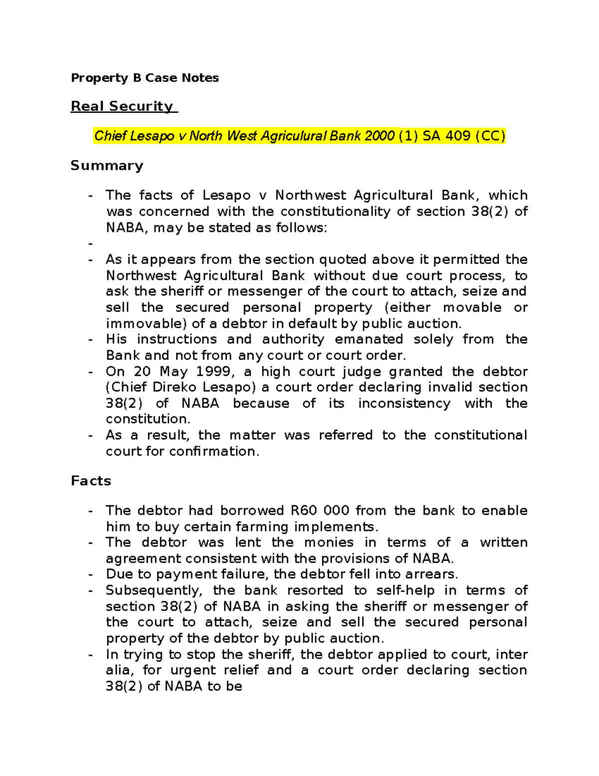 Real Security Case Notes. - Property B Case Notes Real Security Chief ...