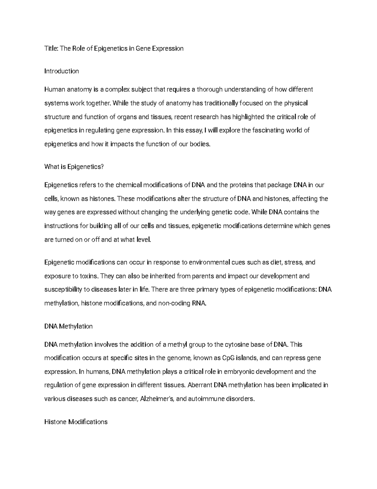Title The Role of Epigenetics in Gene Expression - Title: The Role of ...