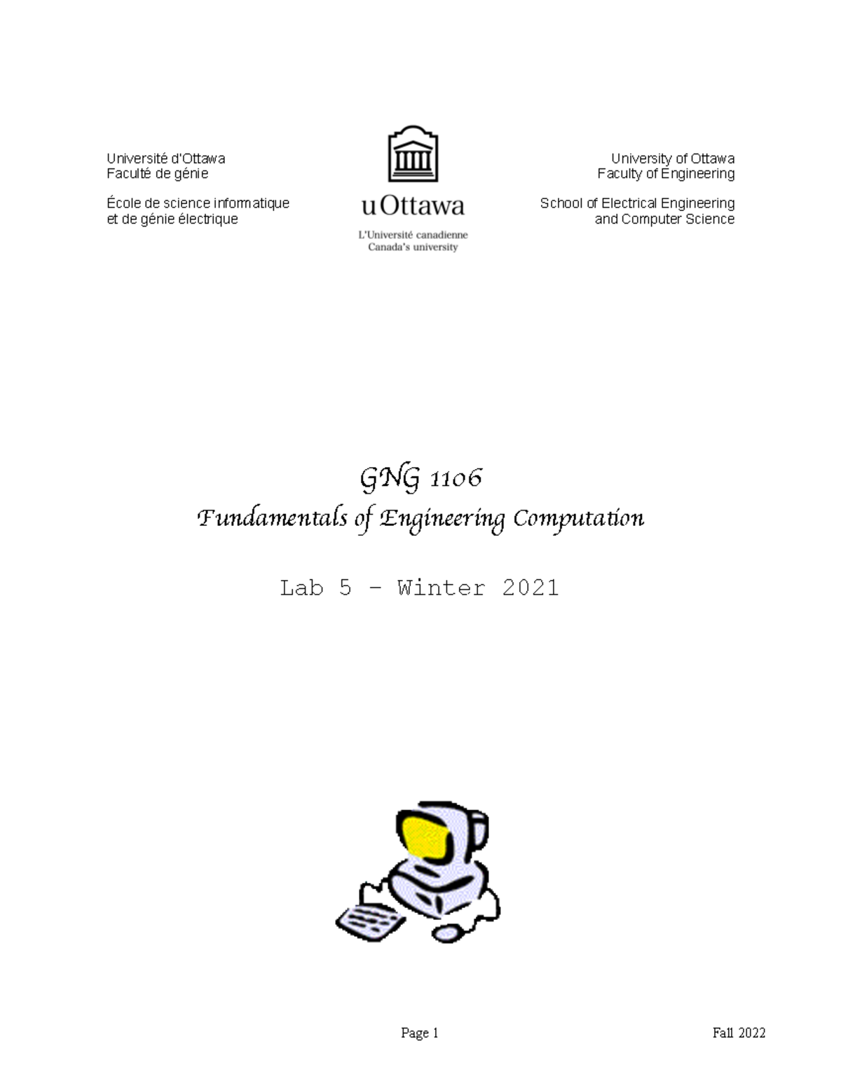Coding Lab5 pdf - GNG 1106 Fundamentals of Engineering Computation Lab 5 – Winter 2021 ...