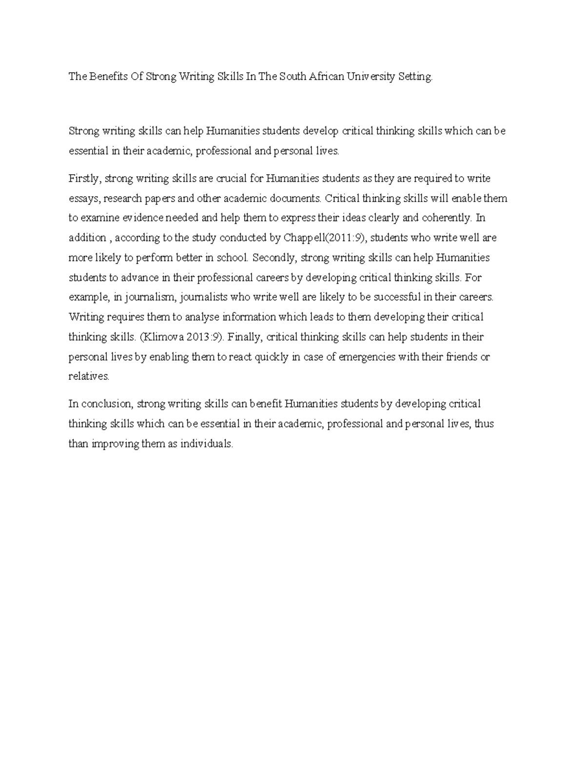 Final Paragraph Submission - The Benefits Of Strong Writing Skills In ...