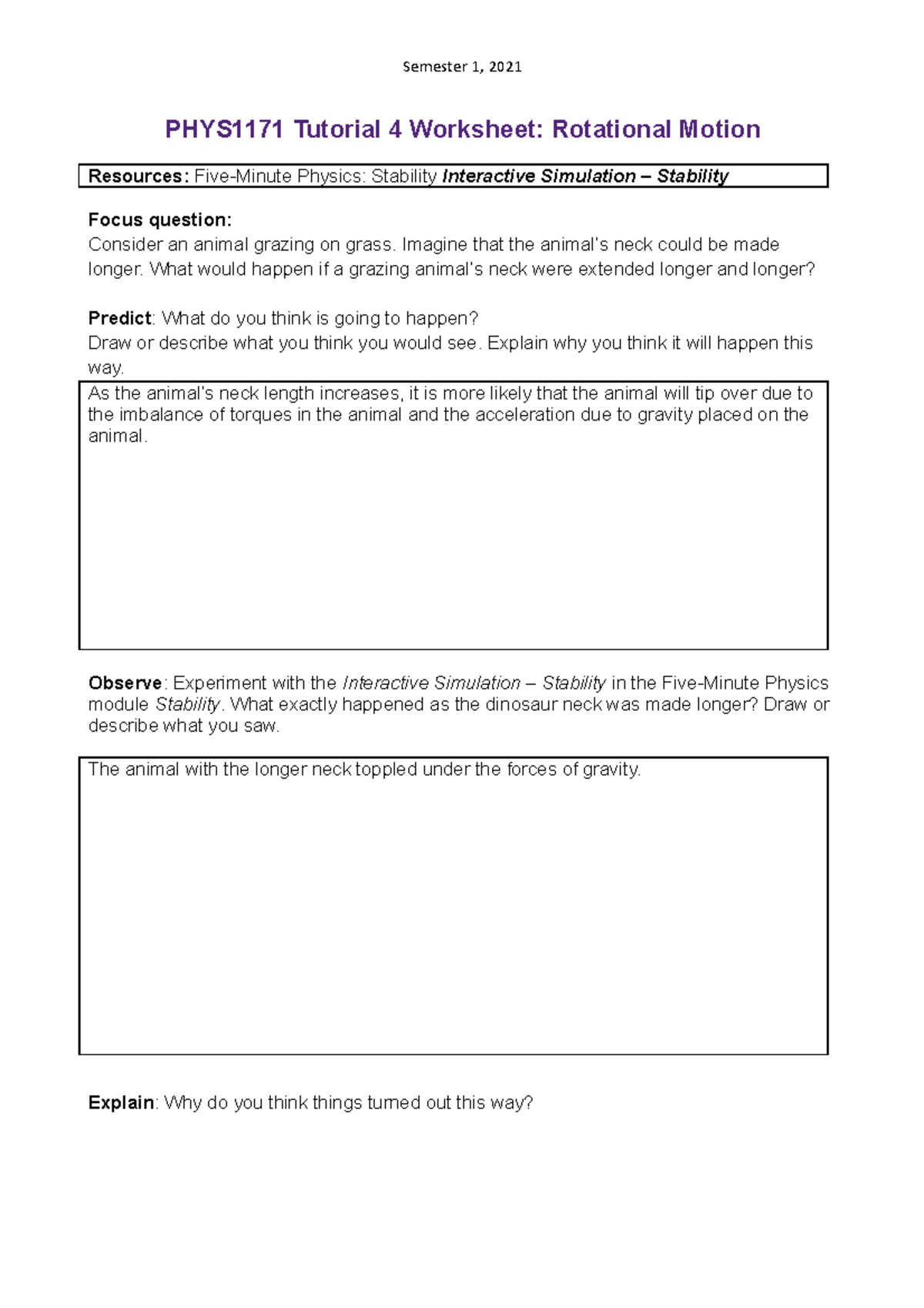 Tutorial Worksheet - Rotational Motion - Semester 1, 2021 PHYS1171 ...