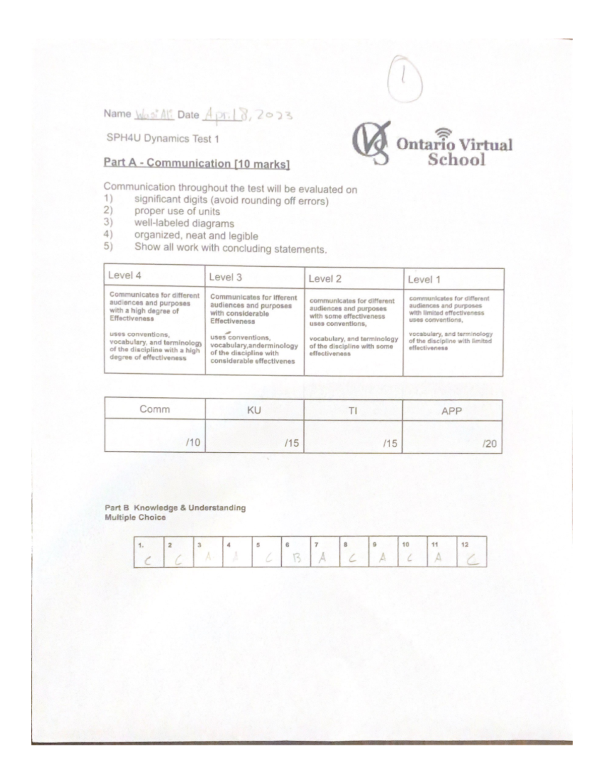 SPH4U Dynamics Test 1 - Studocu