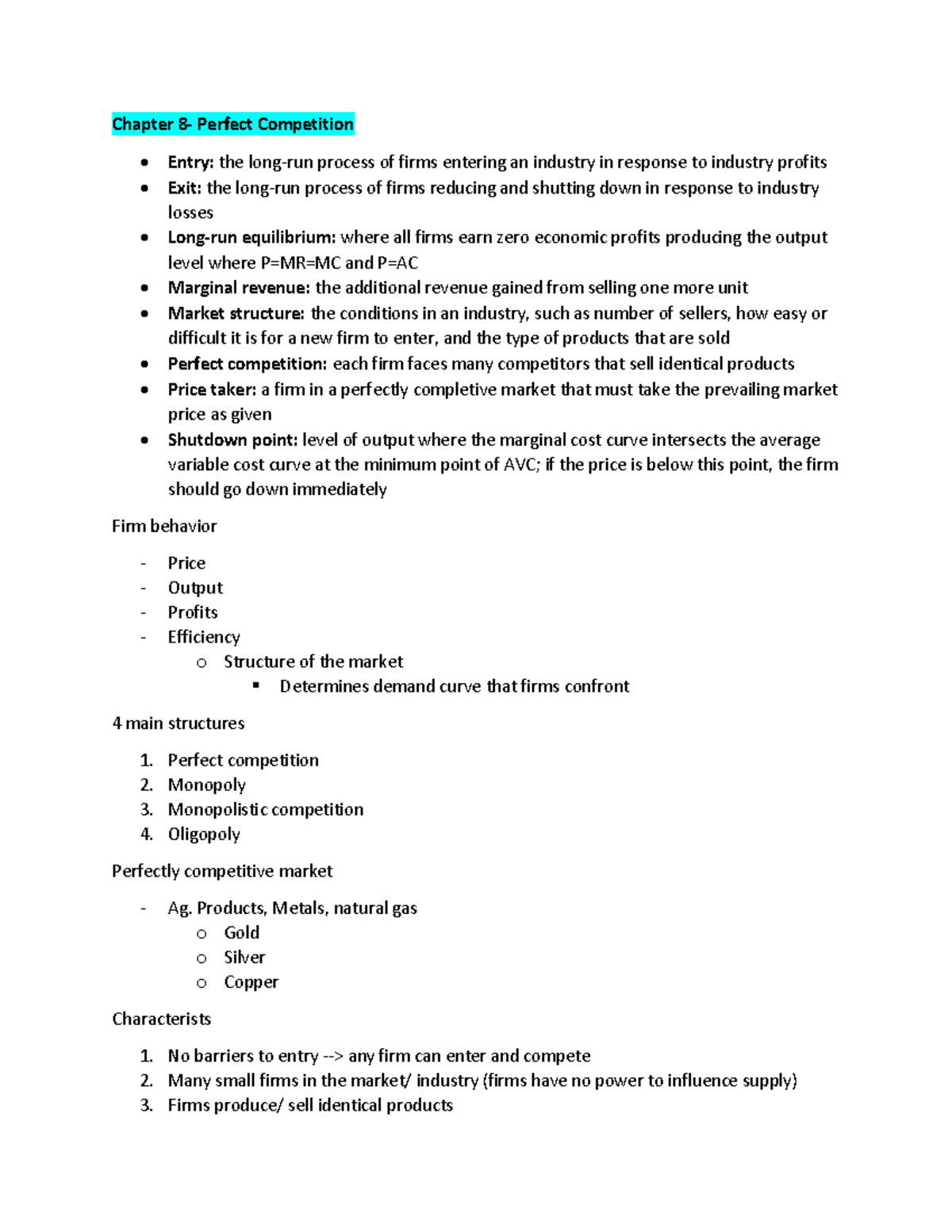 Econ chapter 8 - Professor: Mark D. Agee - Chapter 8- Perfect ...