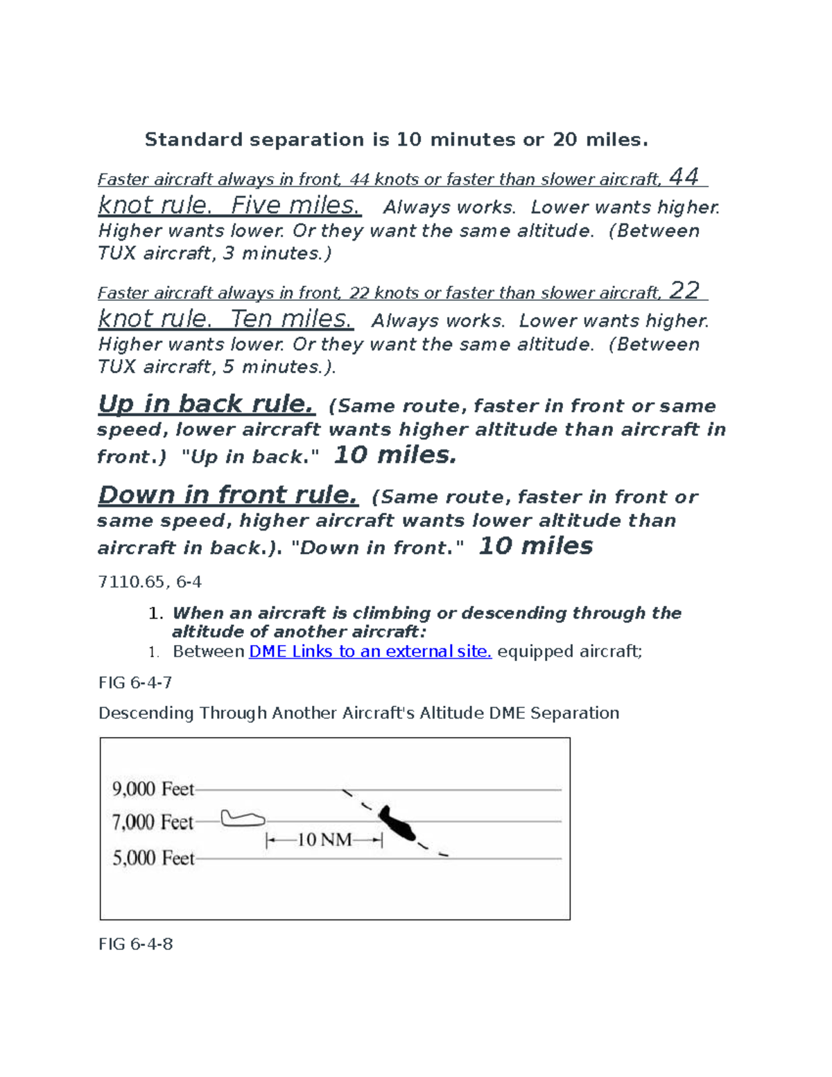 44 knot, 22 knot rule - Notes for nonradar - Standard separation is 10 ...