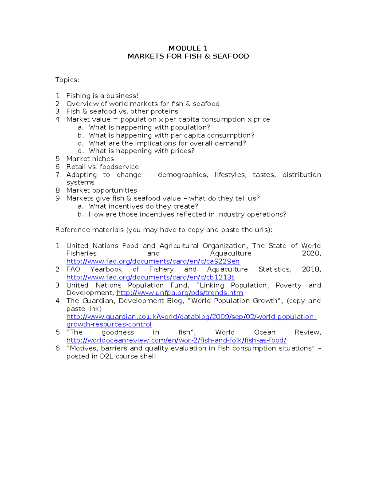 Module 1 - Markets for Fish & Seafood - MODULE 1 MARKETS FOR FISH ...