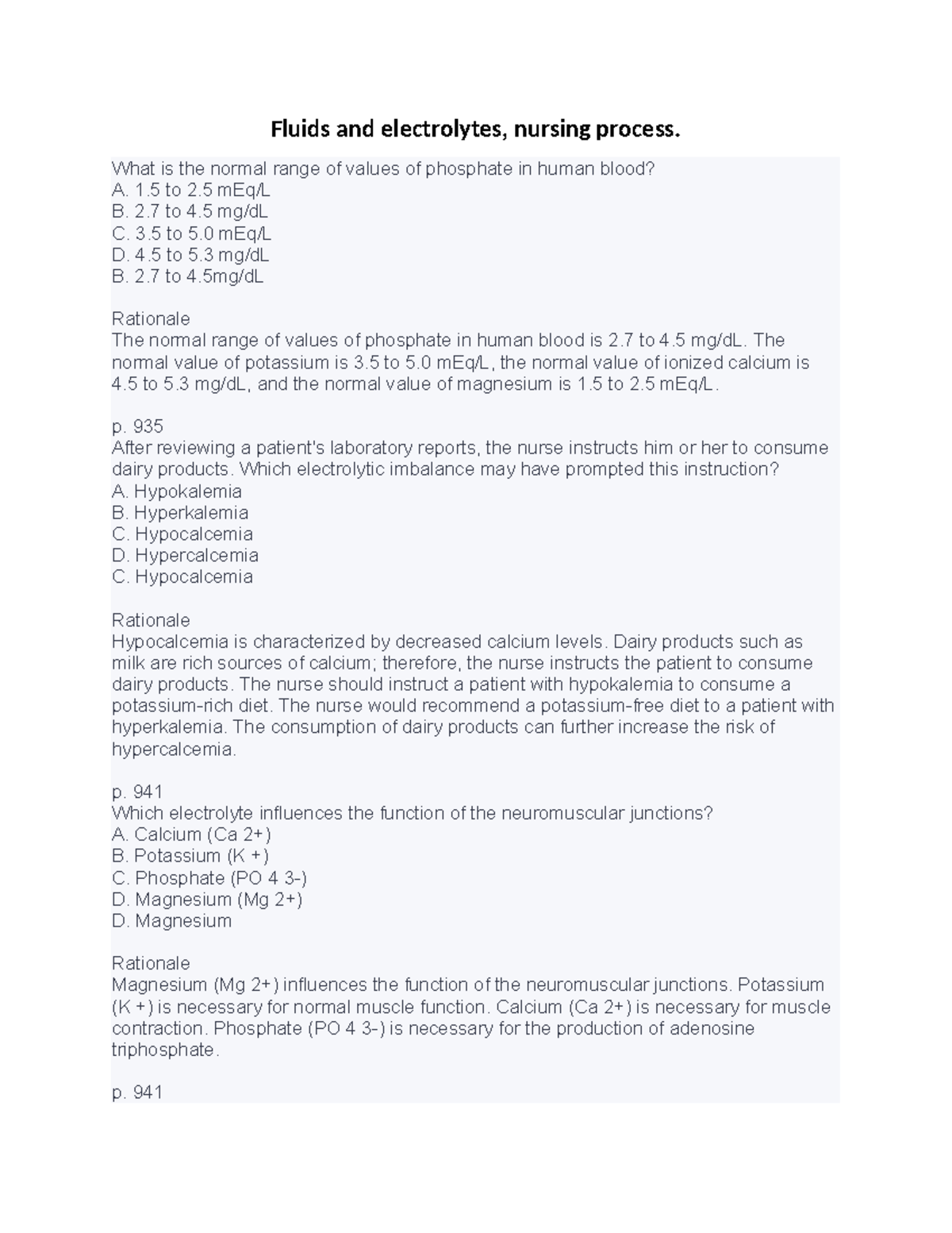 Fluids and electrolytes - What is the normal range of values of ...