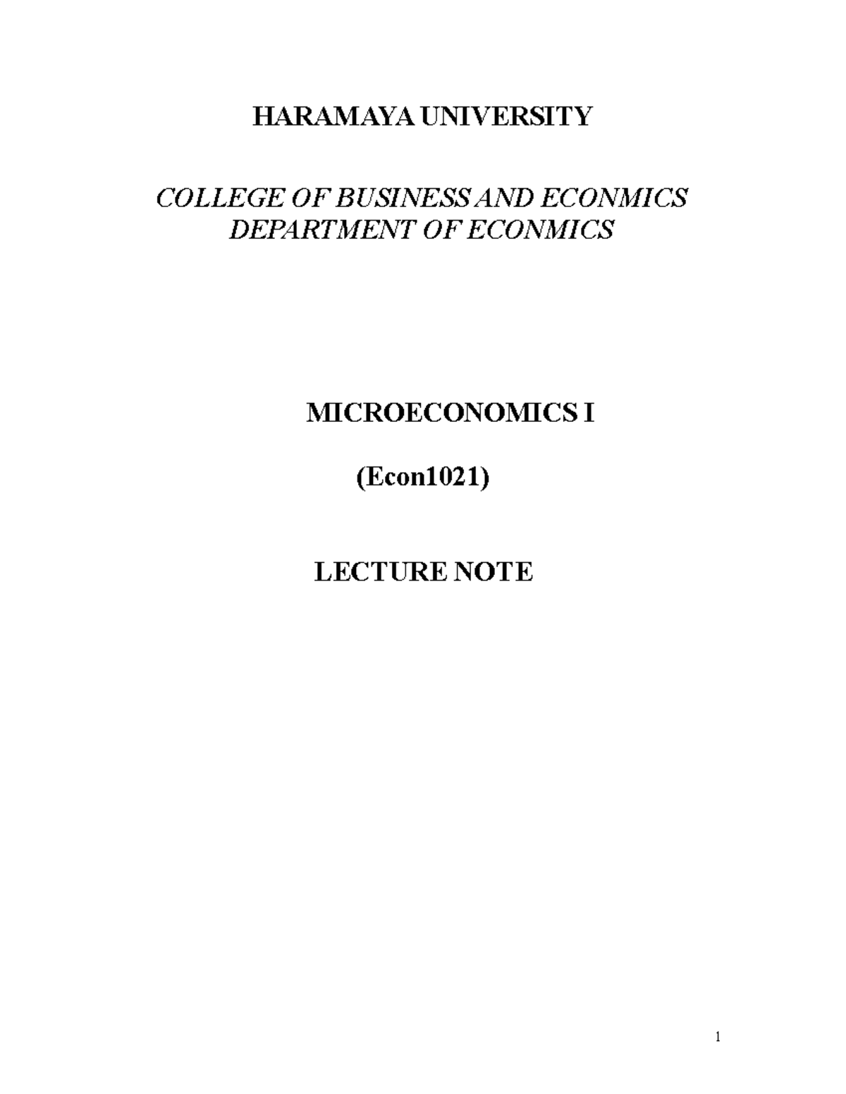 Haramaya Economics DEP.Micro Economics - HARAMAYA UNIVERSITY COLLEGE OF ...