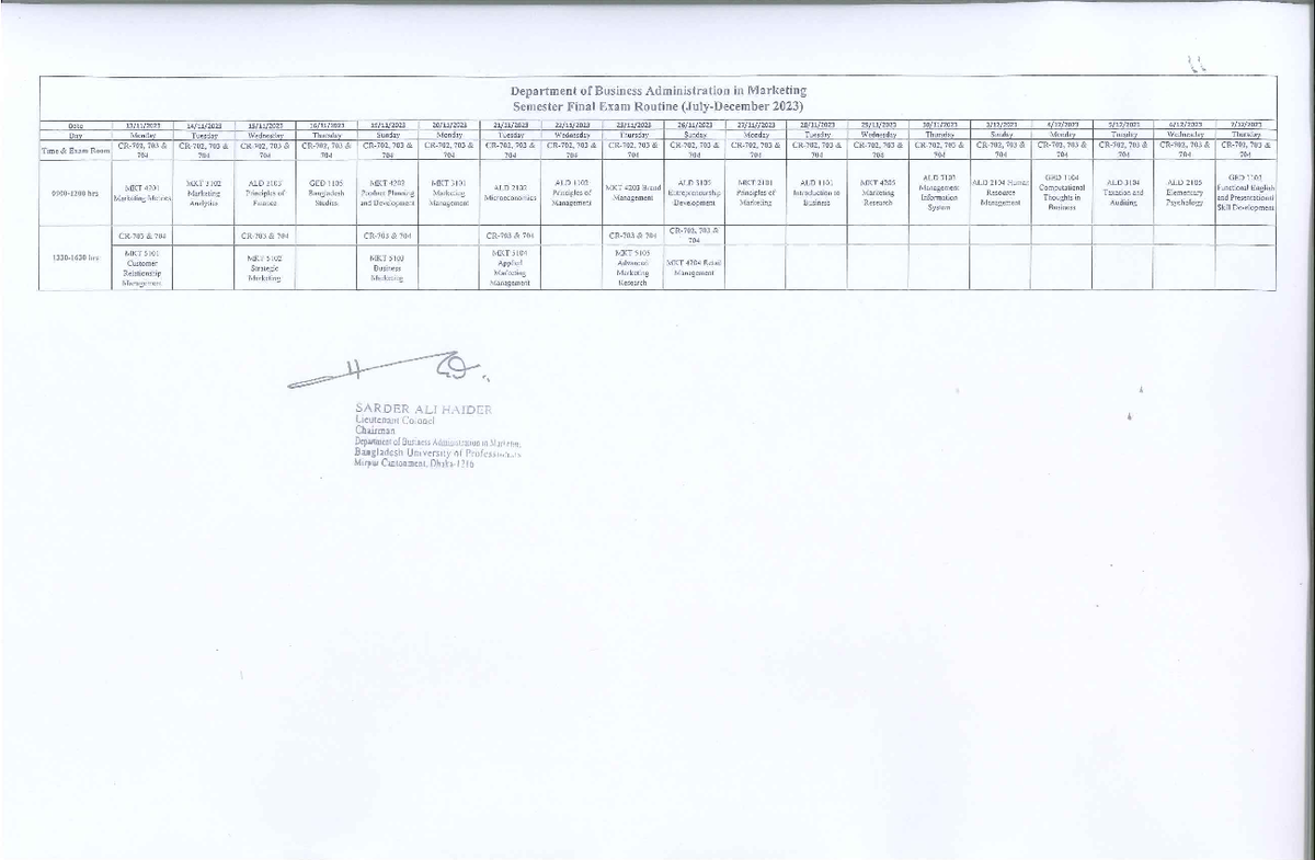Semester Final Exam Routine July December 2023 - Business Research ...
