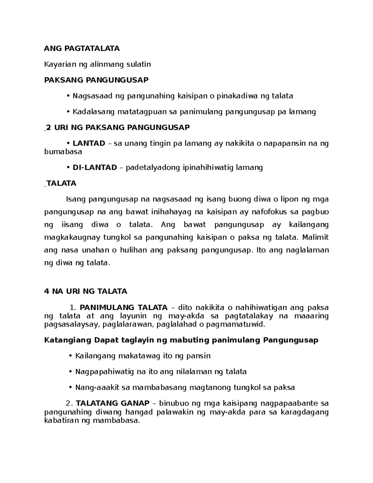 Aralin 4 Talata - arhgdsh - ANG PAGTATALATA Kayarian ng alinmang ...