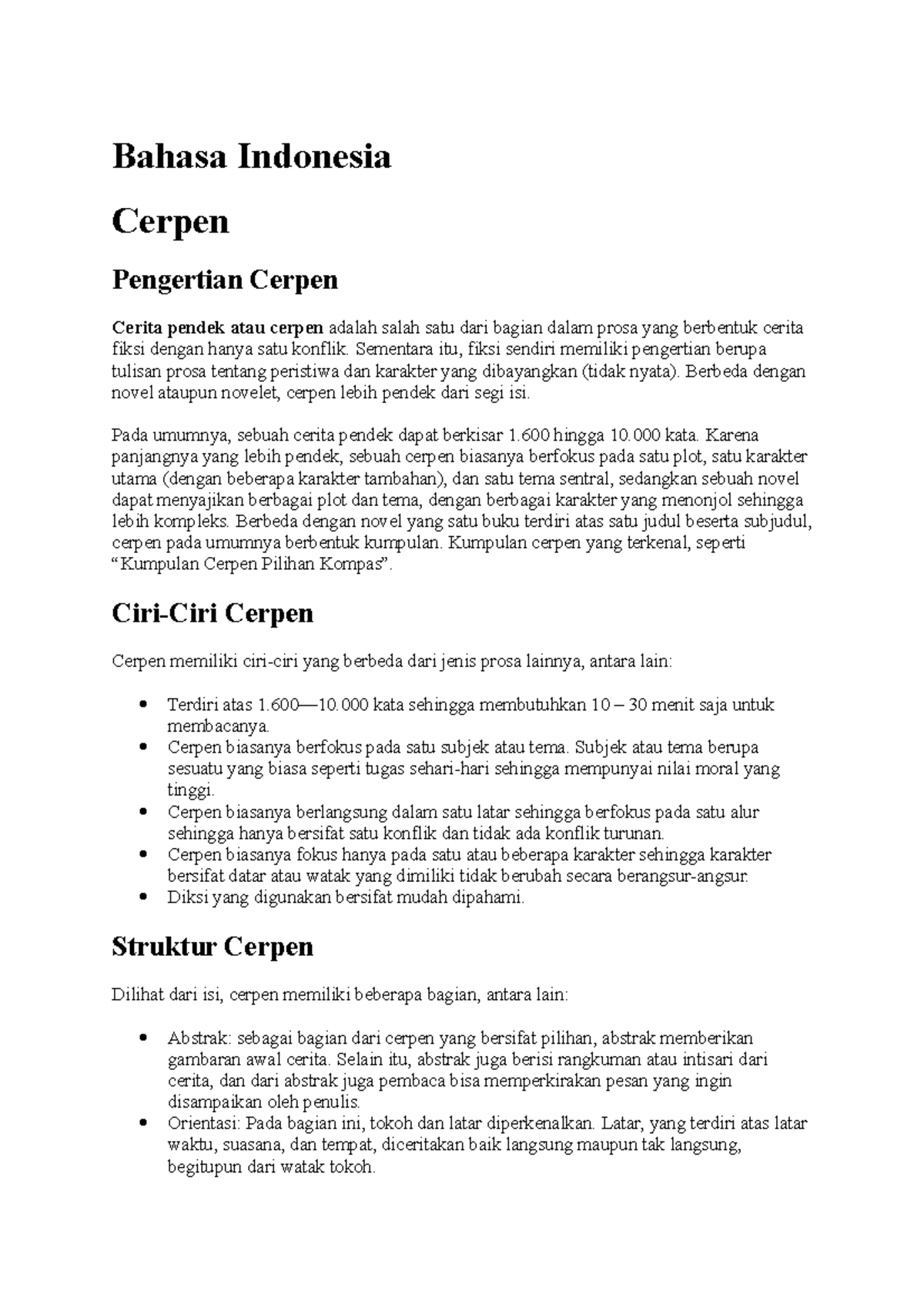 Bahasa Indonesia - Cerpen - Bahasa Indonesia Cerpen Pengertian Cerpen ...