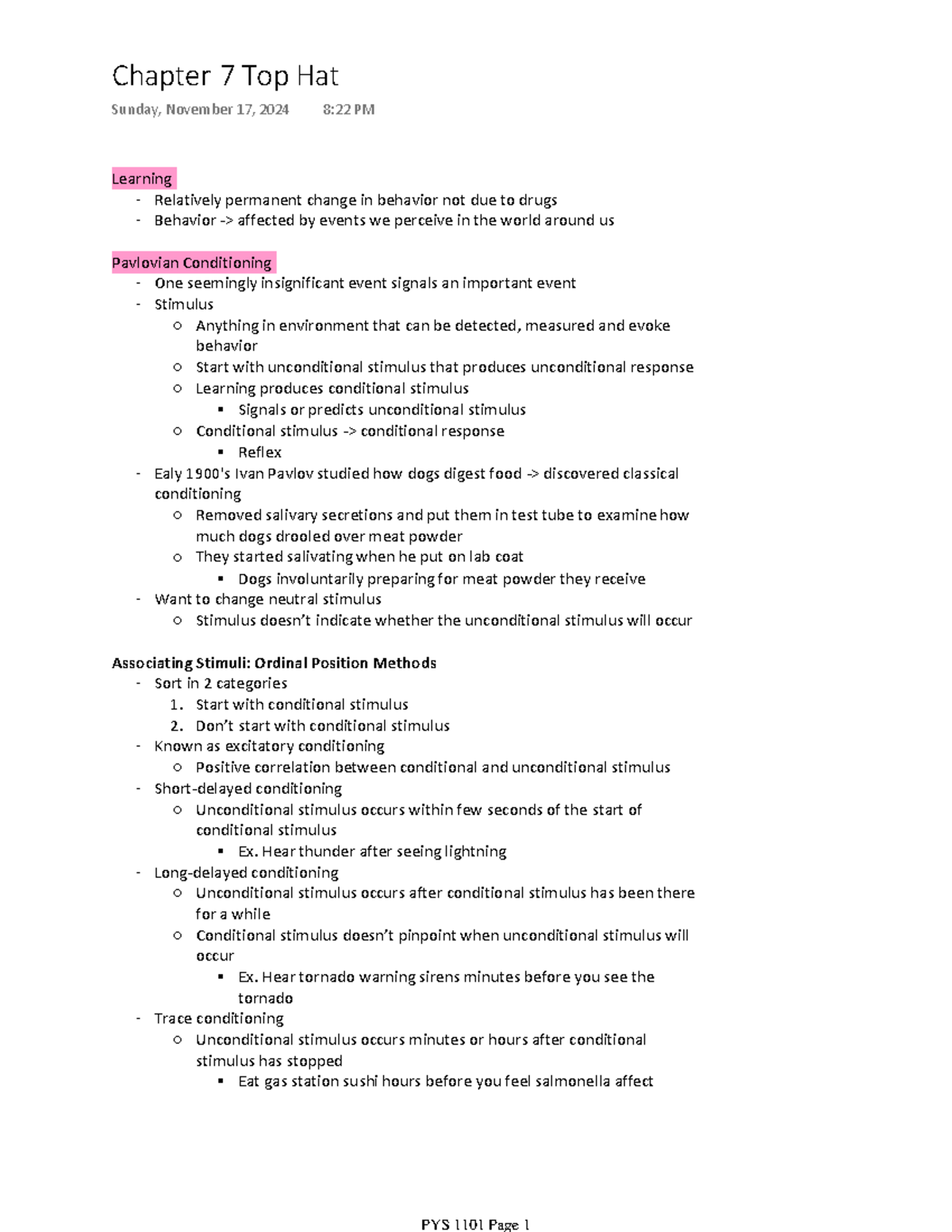 Chapter 7 Top Hat - learning - Learning Relatively permanent change in ...