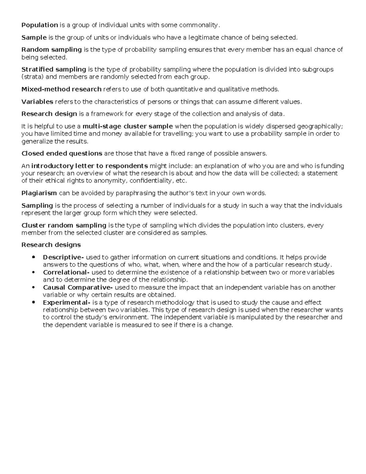 Reviewer research 02-1 - Population is a group of individual units with ...