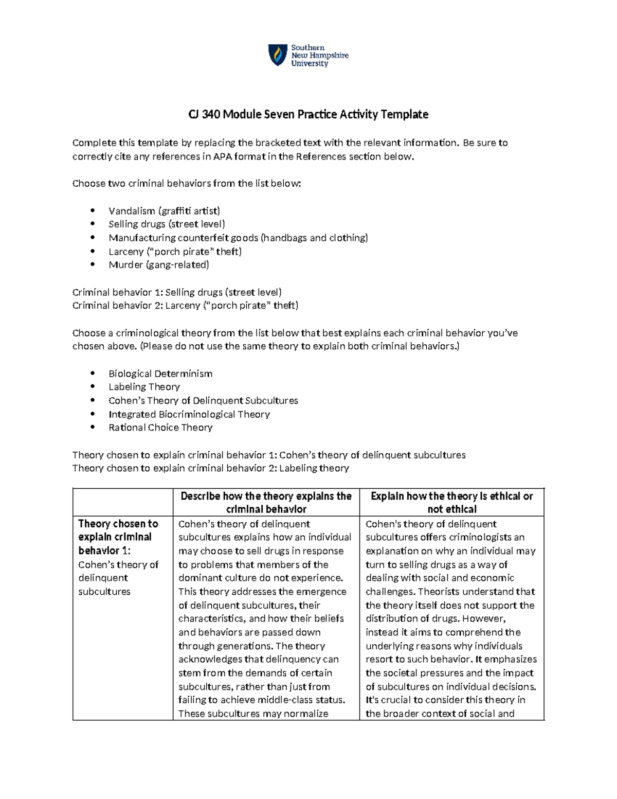 CJ 340 Module Seven Practice Activity - Be sure to correctly cite any ...