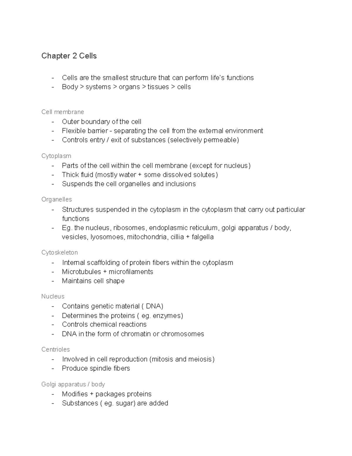 Chapter 2 Cells - Chapter 2 Cells - Cells are the smallest structure ...