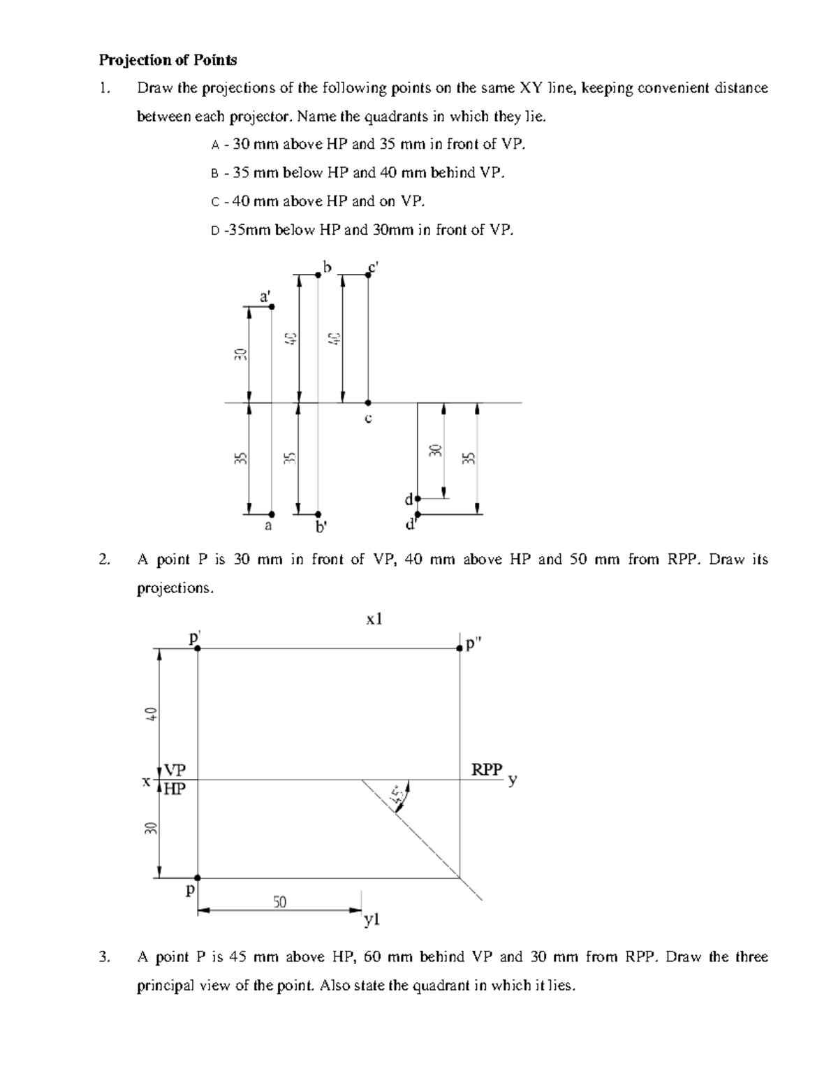 CAED QB - Rryyy - Projection of Points Draw the projections of the ...