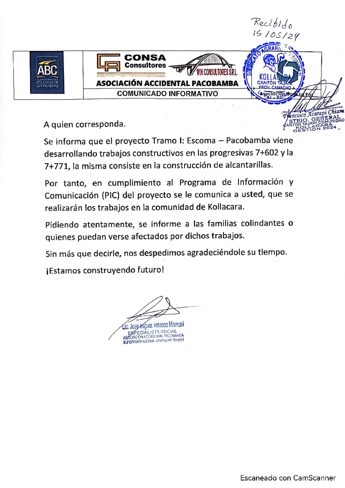 acuerdos sociales comunitarios - Recibido AGRARIU CONSA Consultores ABC ...