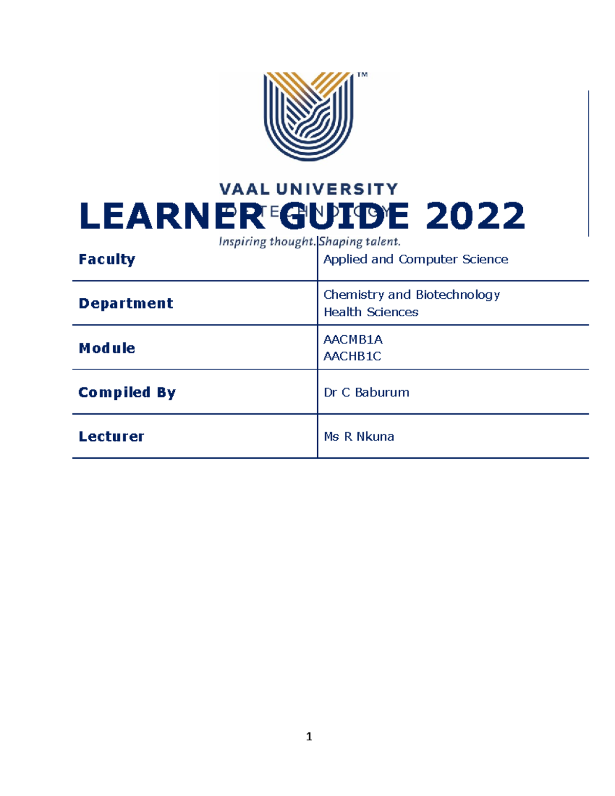 Chemistry 1 Learner Guide 2022 - LEARNER GUIDE 2022 Faculty Applied and ...