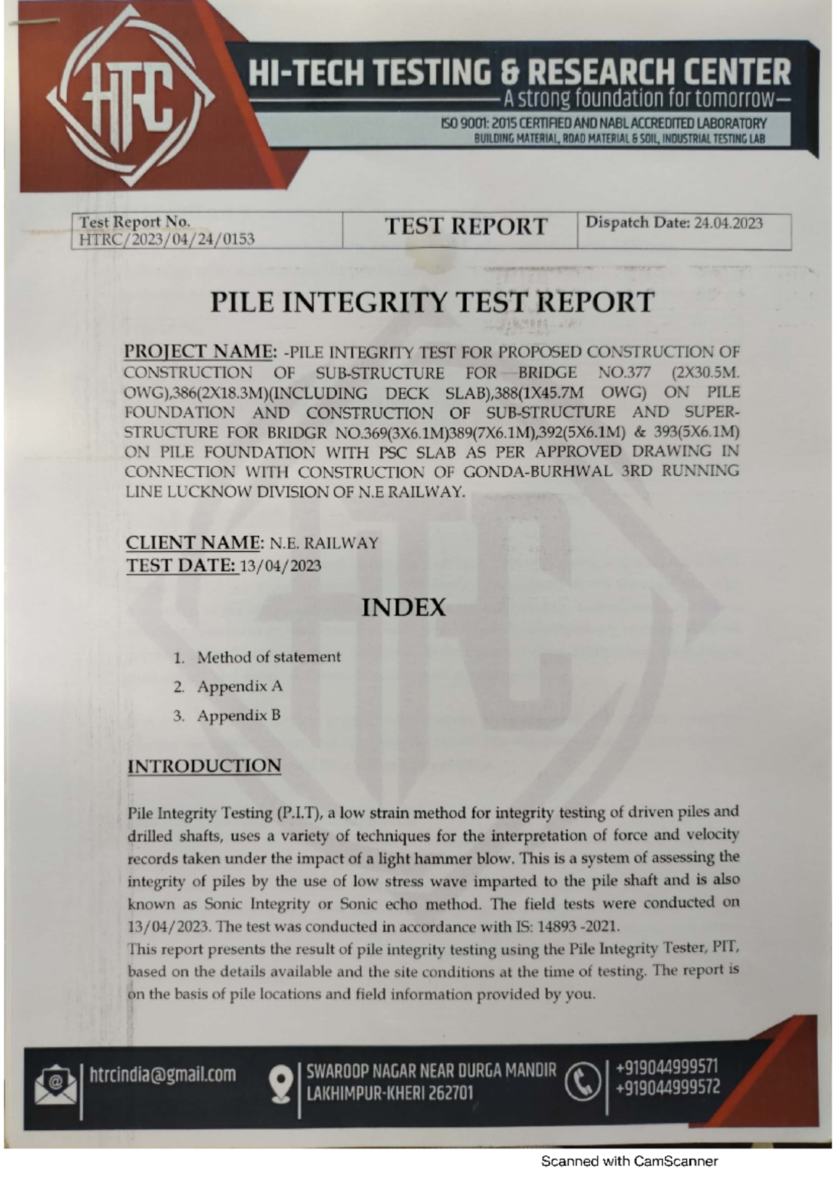 Pile integrity test report Br388 - Civil engineering - Studocu
