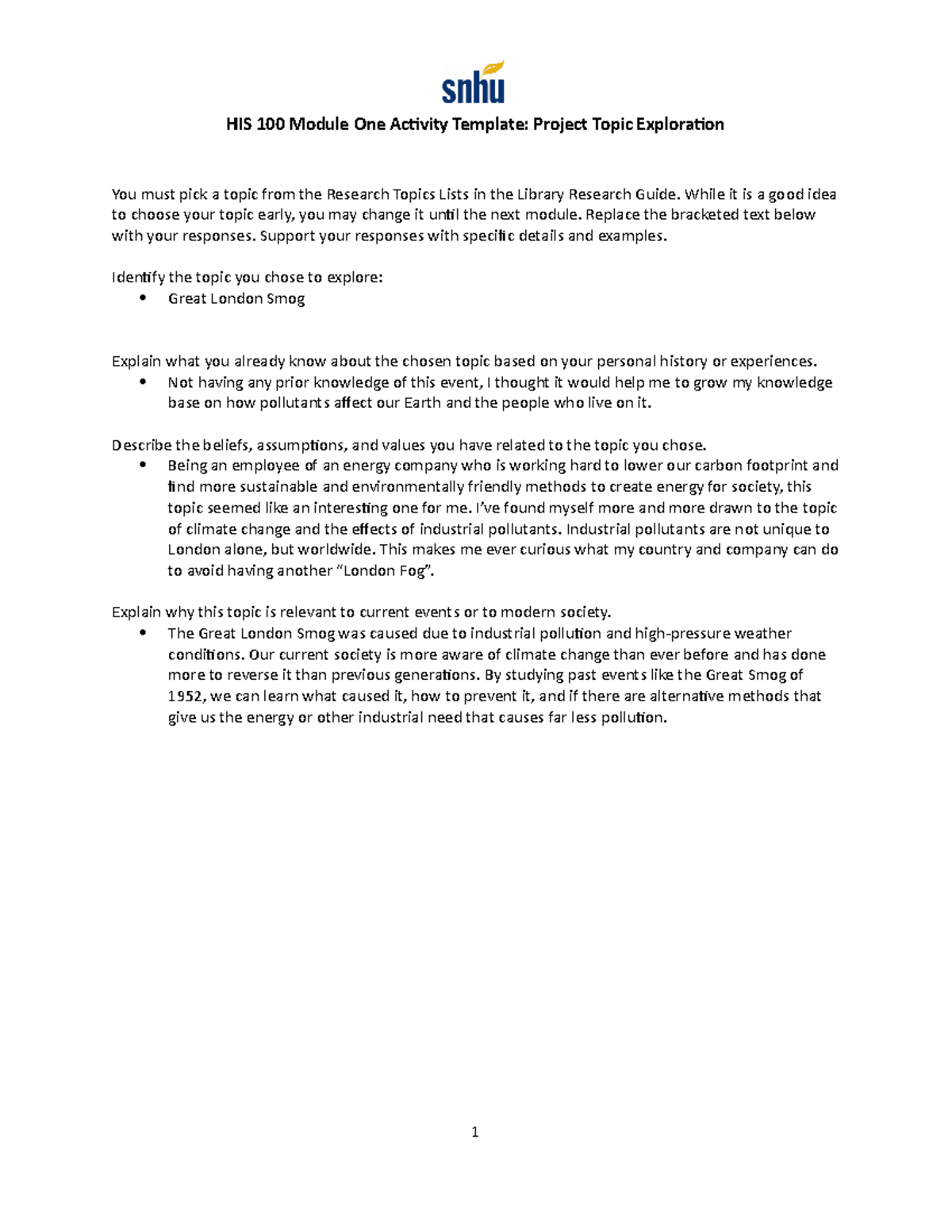 HIS 100 Module One Activity Template - While it is a good idea to ...