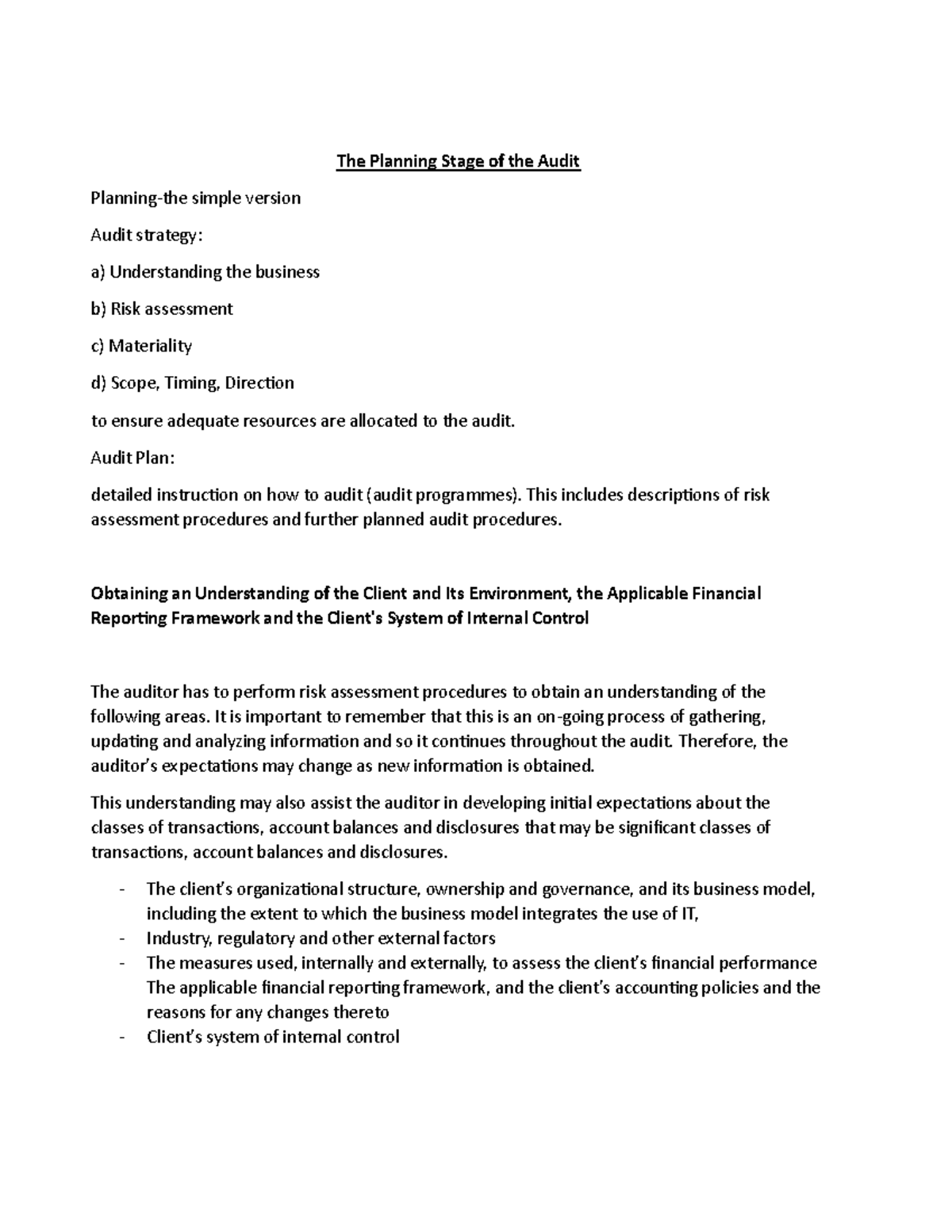 Audit Evidence and Audit procedures - The Planning Stage of the Audit ...