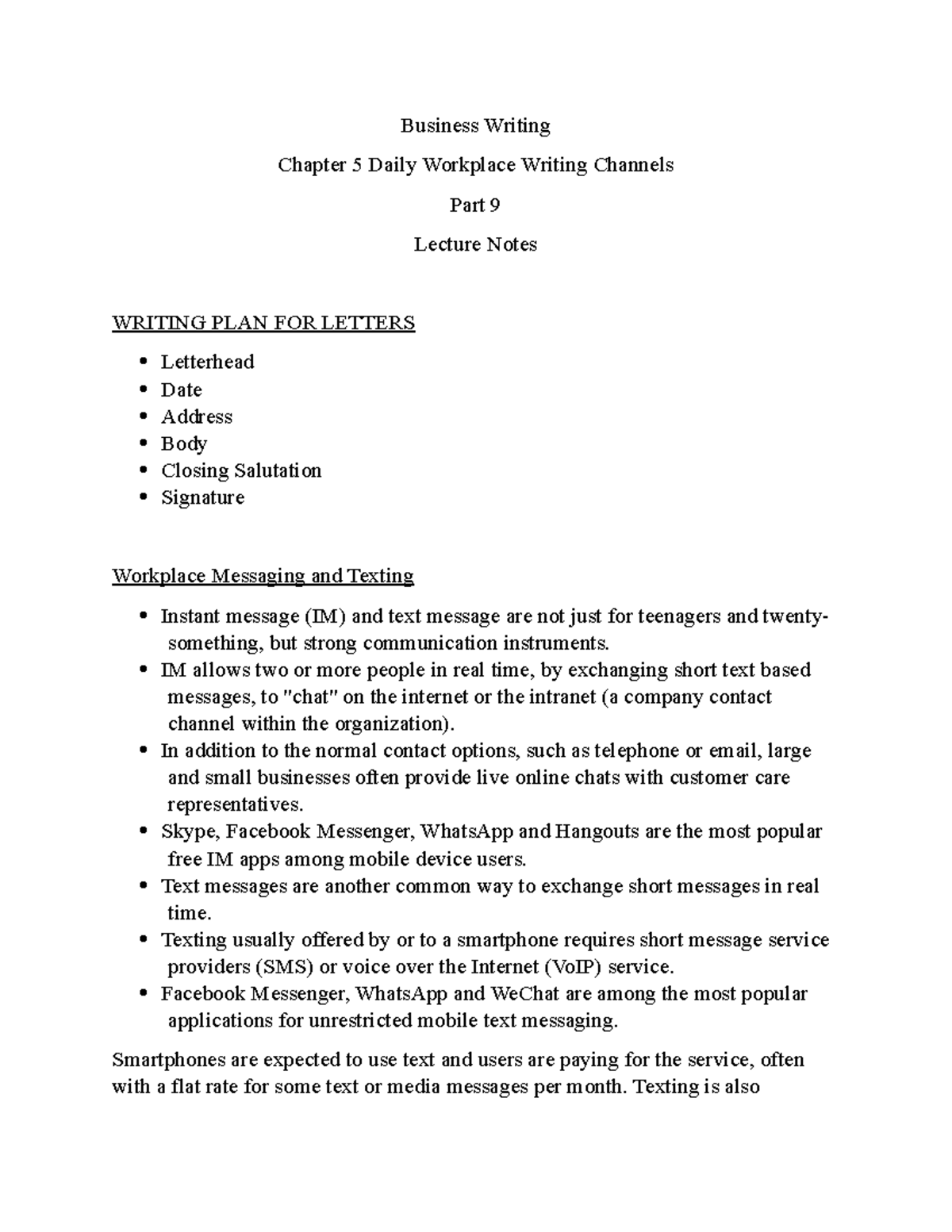 Business Writing Lecture Notes Ch 5 Part 9 - Business Writing Chapter 5 ...