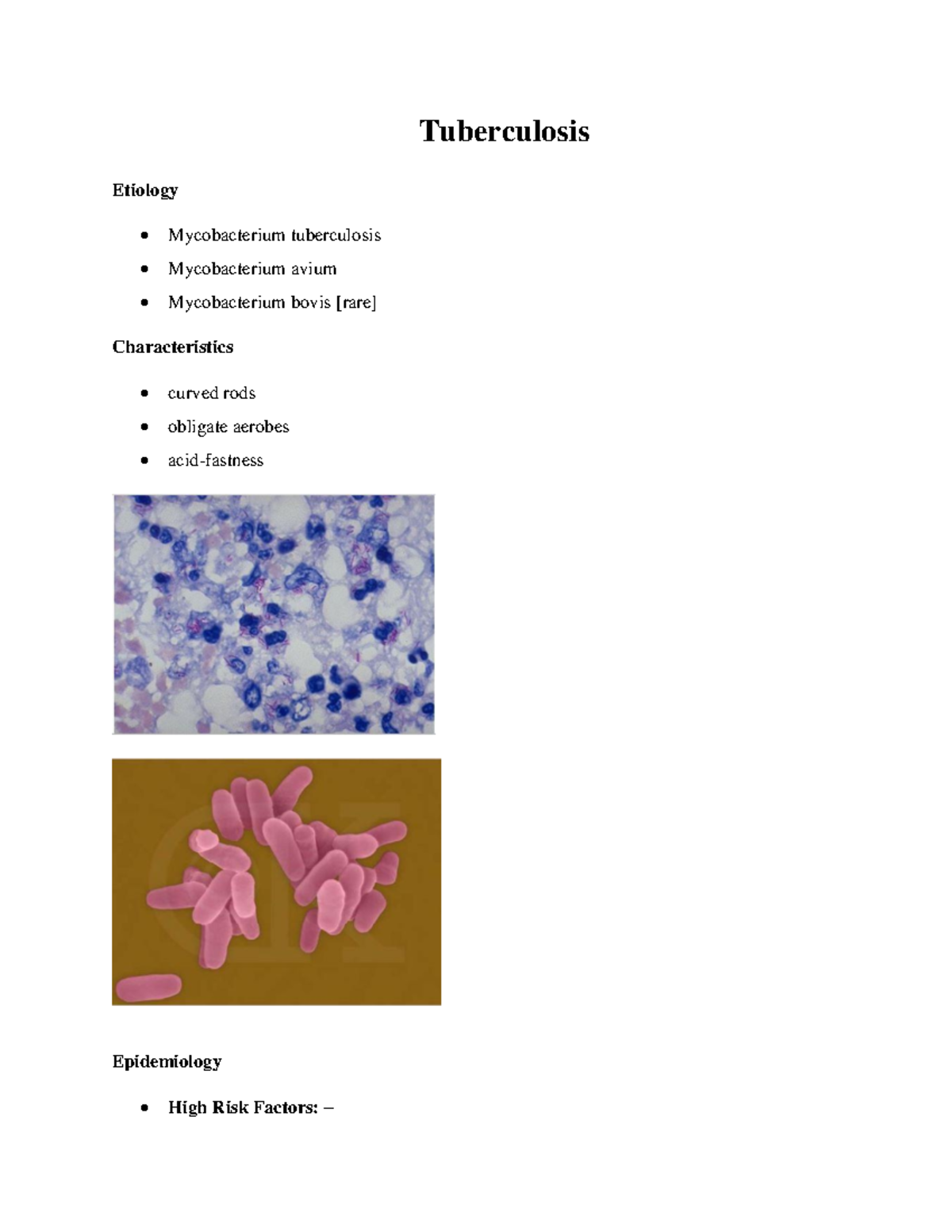 Tuberculosis - Lecture notes 1 - NURS 224 - MSJC - Studocu
