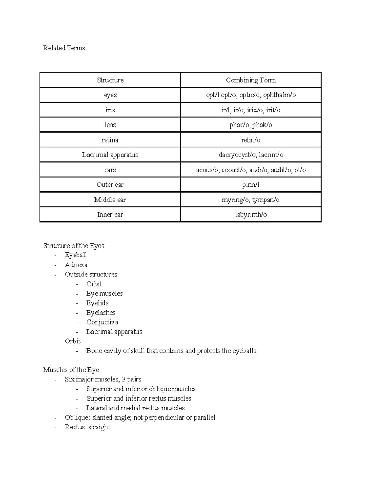 5.2 Special Senses - Chapter 5, Lesson 2 Notes - Related Terms ...