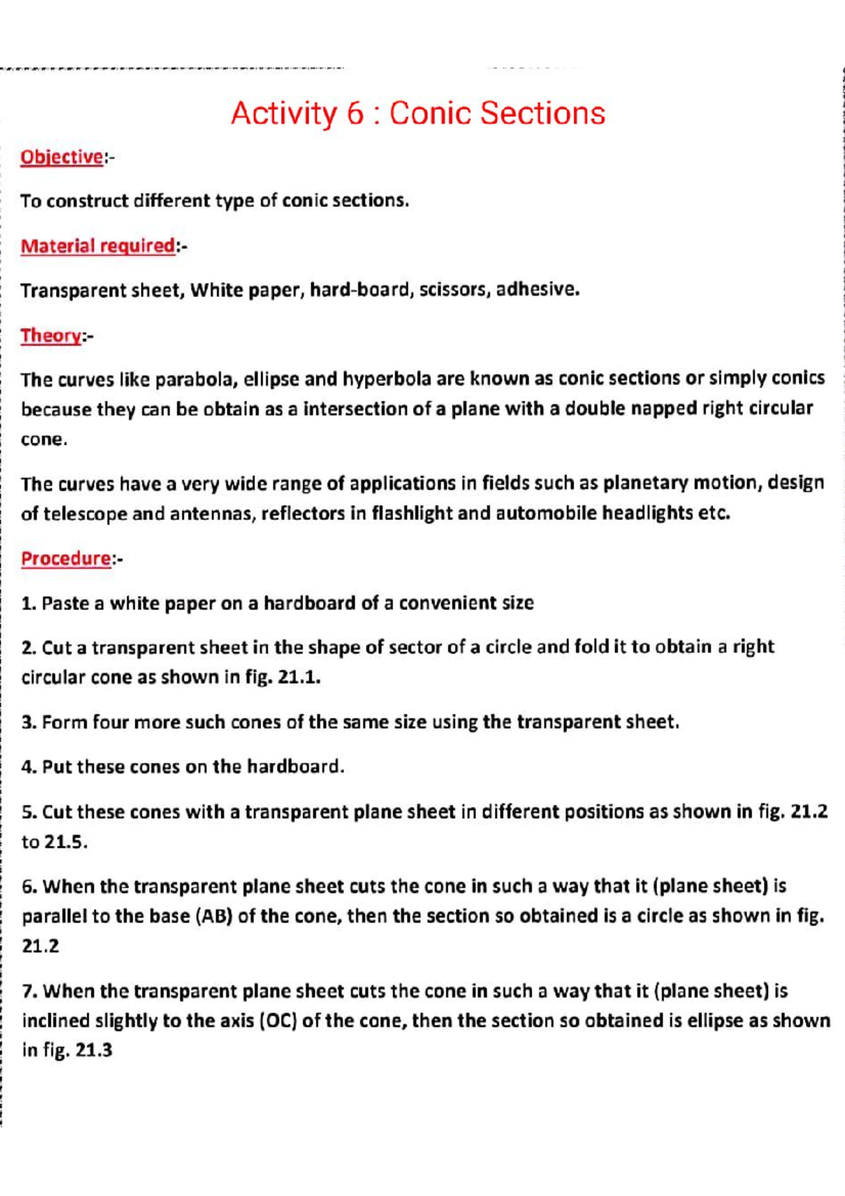 Activity 6 - Conic Sections - Activity 6 : Conic Sections To construct ...