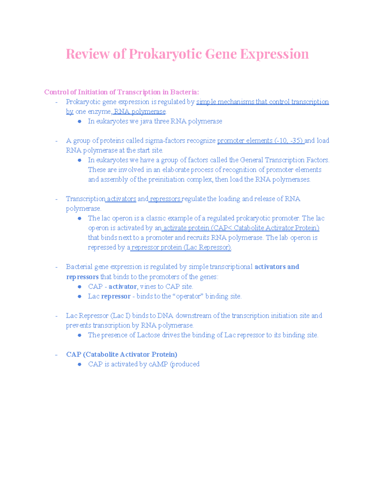 Lecture 1 - Review of Prokaryotic Gene Expression - Review of ...