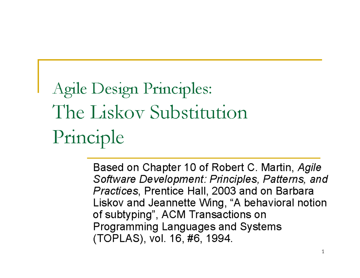 Sd-principles-3 - Lecture notes 15 - 1 Agile Design Principles: The ...