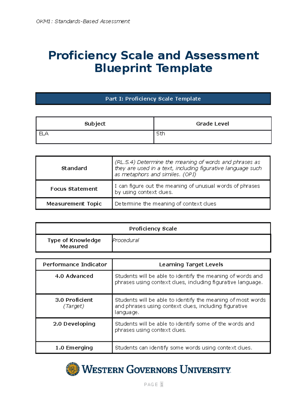 OKM1 Task 2 Creating and Scoring Standards Based Assessments - OKM1 ...