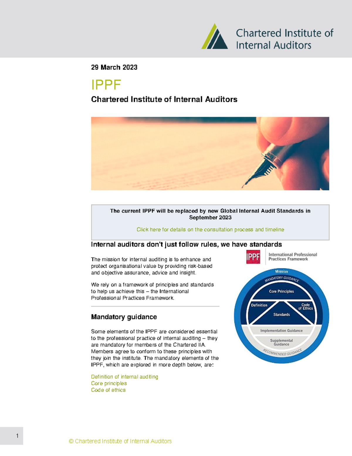 IPPF - IPPF STANDARDS - 29 March 2023 IPPF Chartered Institute of Internal Auditors The current ...