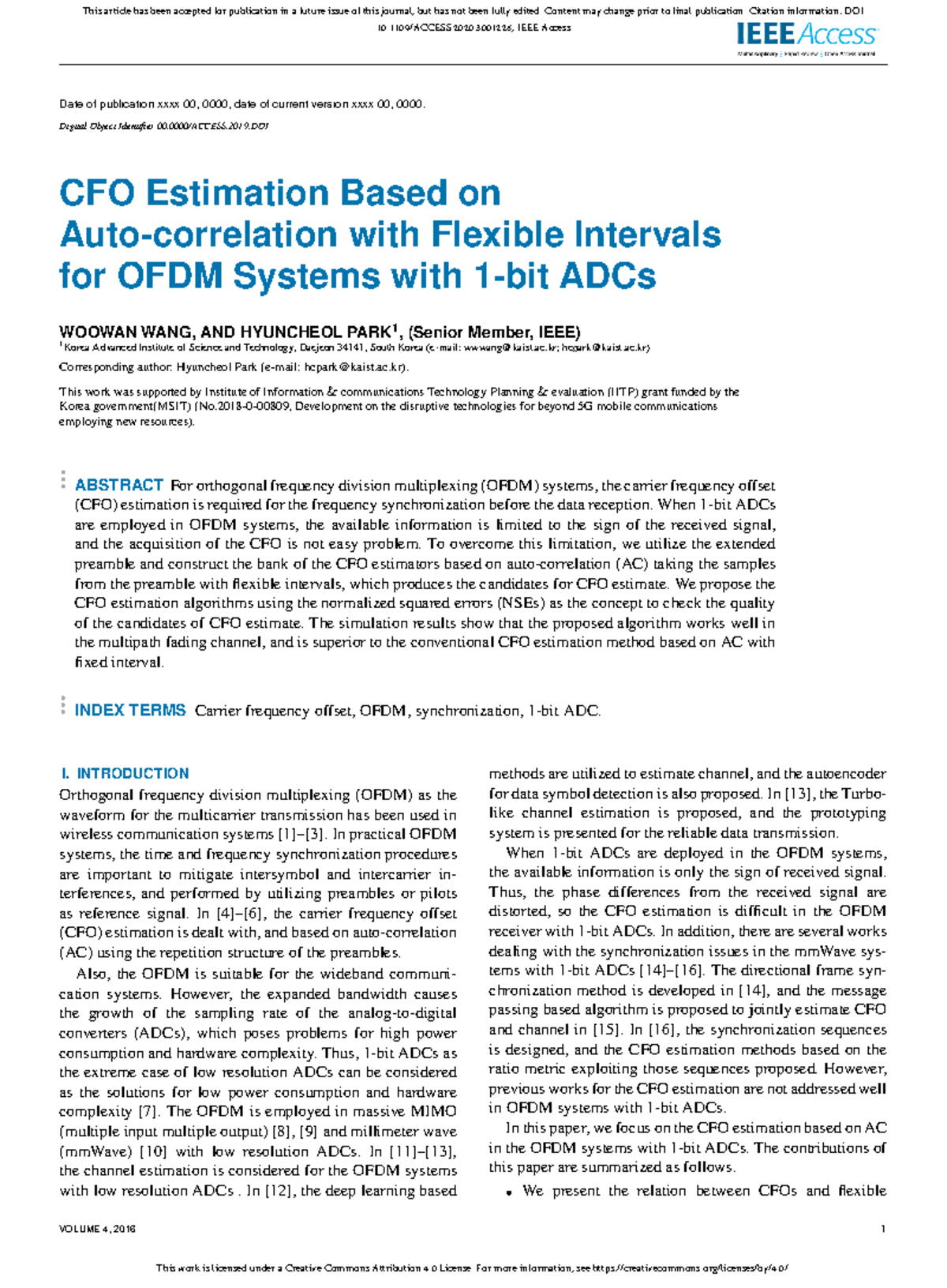 CFO Estimation Based on Auto-correlation with Flex - 10.1109/ACCESS.2020, IEEE Access Date of ...