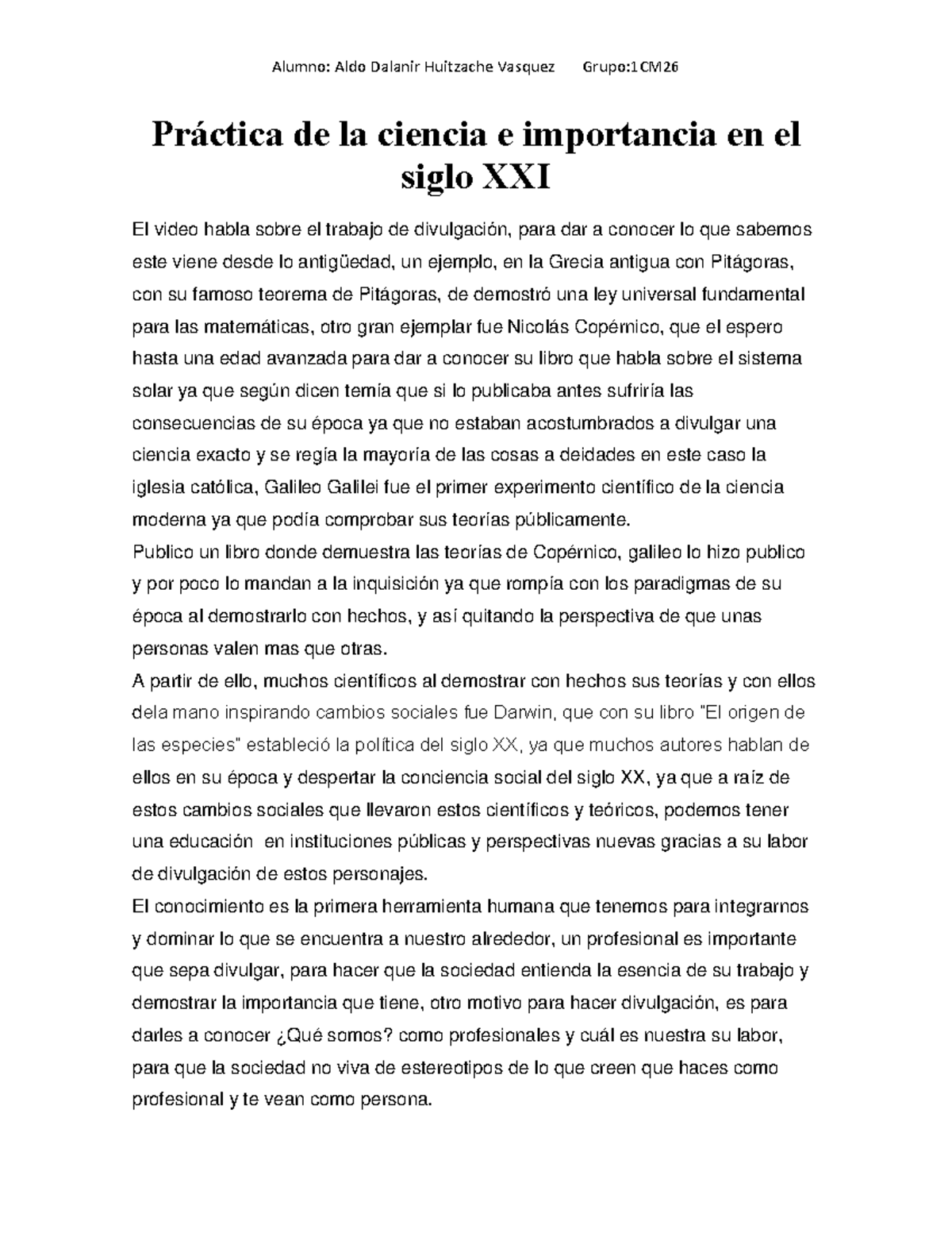 Práctica de la ciencia e importancia en el siglo XXI - Alumno: Aldo ...