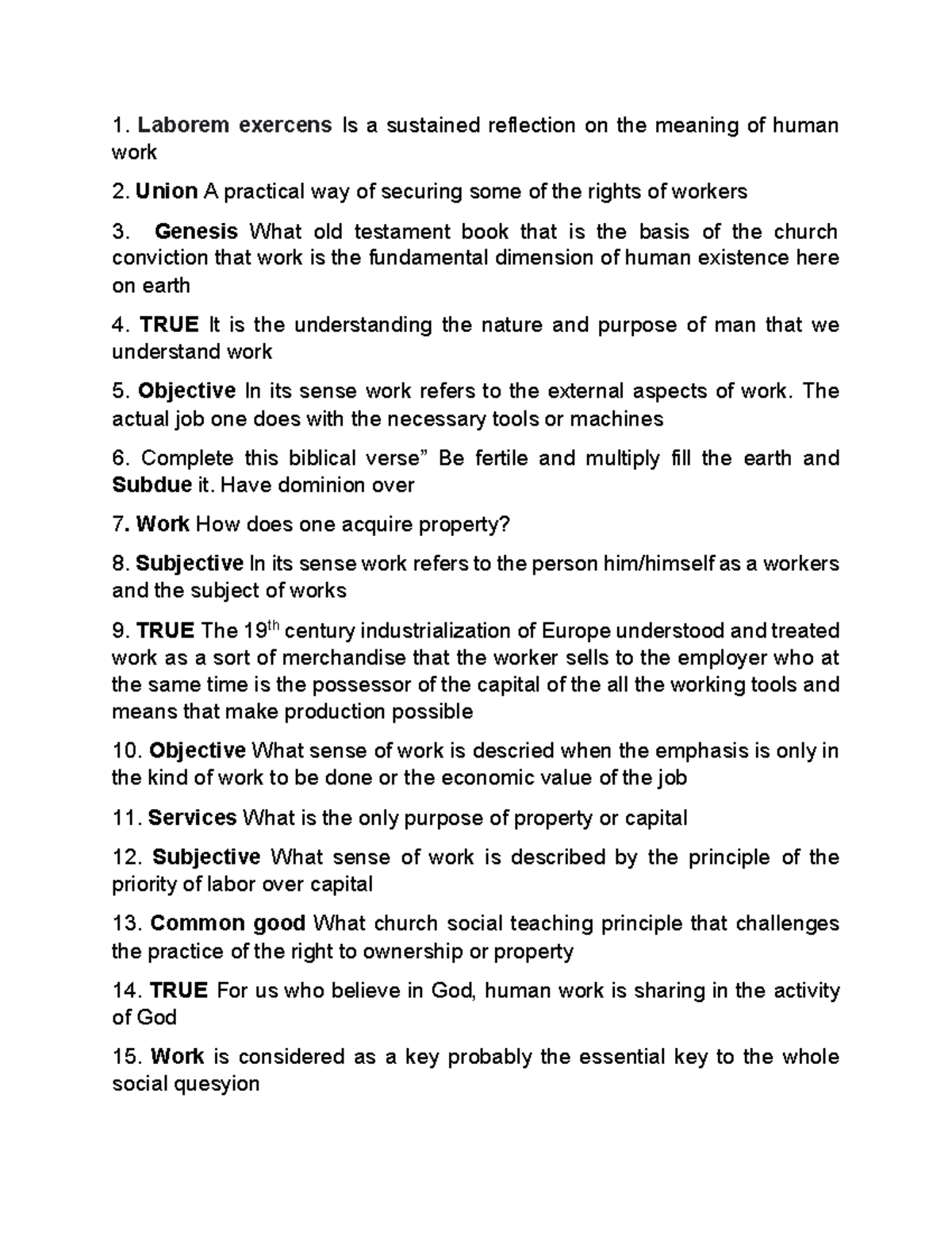 THEO- Reviewer-Module-2 - 1. Laborem exercens Is a sustained reflection ...