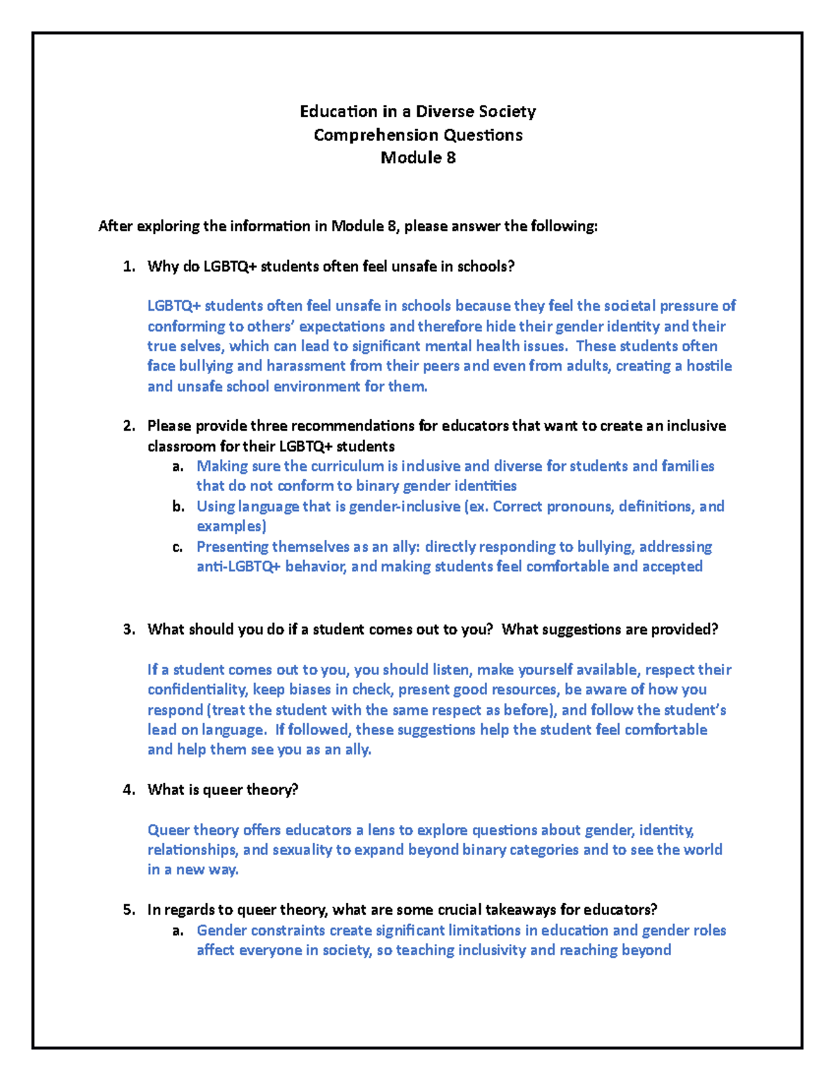 Module 8Comprehension Questions - Education in a Diverse Society ...