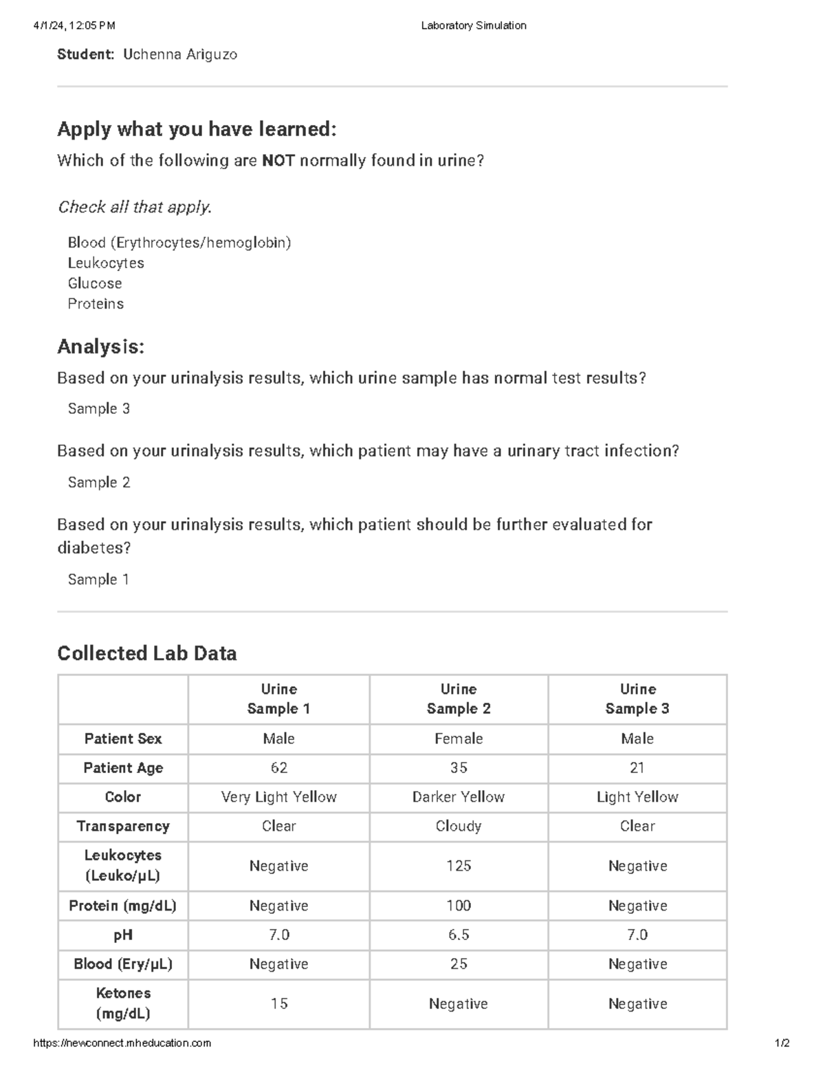 Urinary System • Urinalysis LAB - 4/1/24, 12:05 PM Laboratory ...
