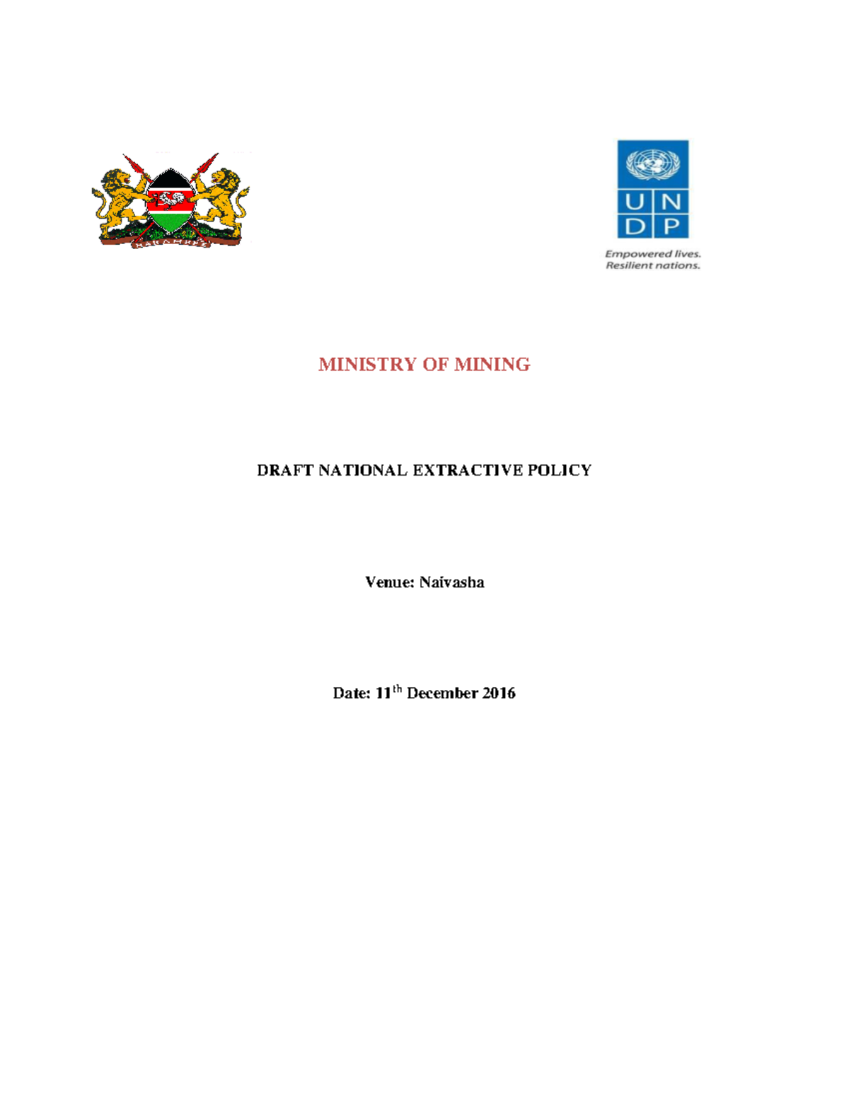 2016 National Extractives Policy - MINISTRY OF MINING DRAFT NATIONAL ...