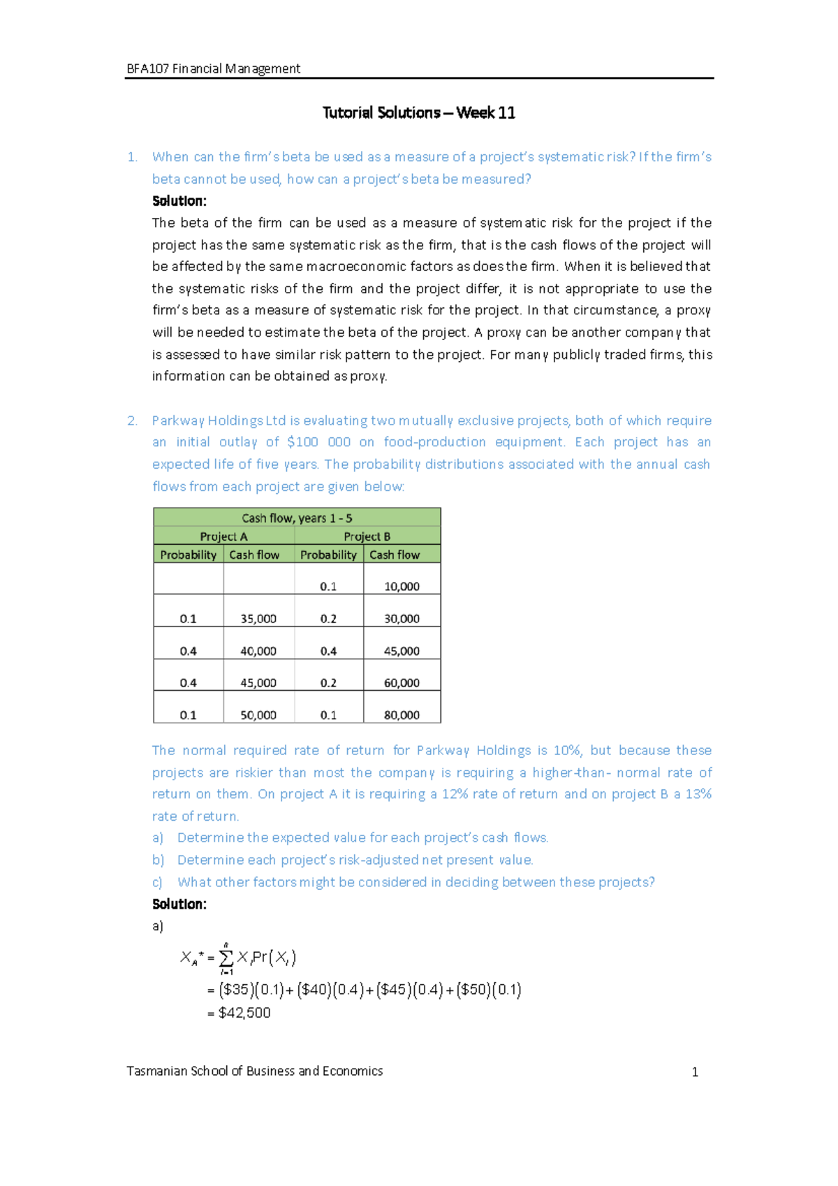 BFA107 ASP3 T10 W11 Solutions - Tutorial Solutions – Week 11 1. When ...