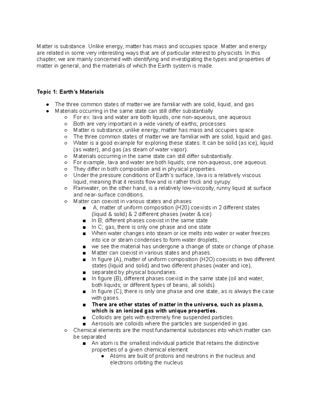 Chapter 3 Matter - lecture notes - Matter is substance. Unlike energy ...