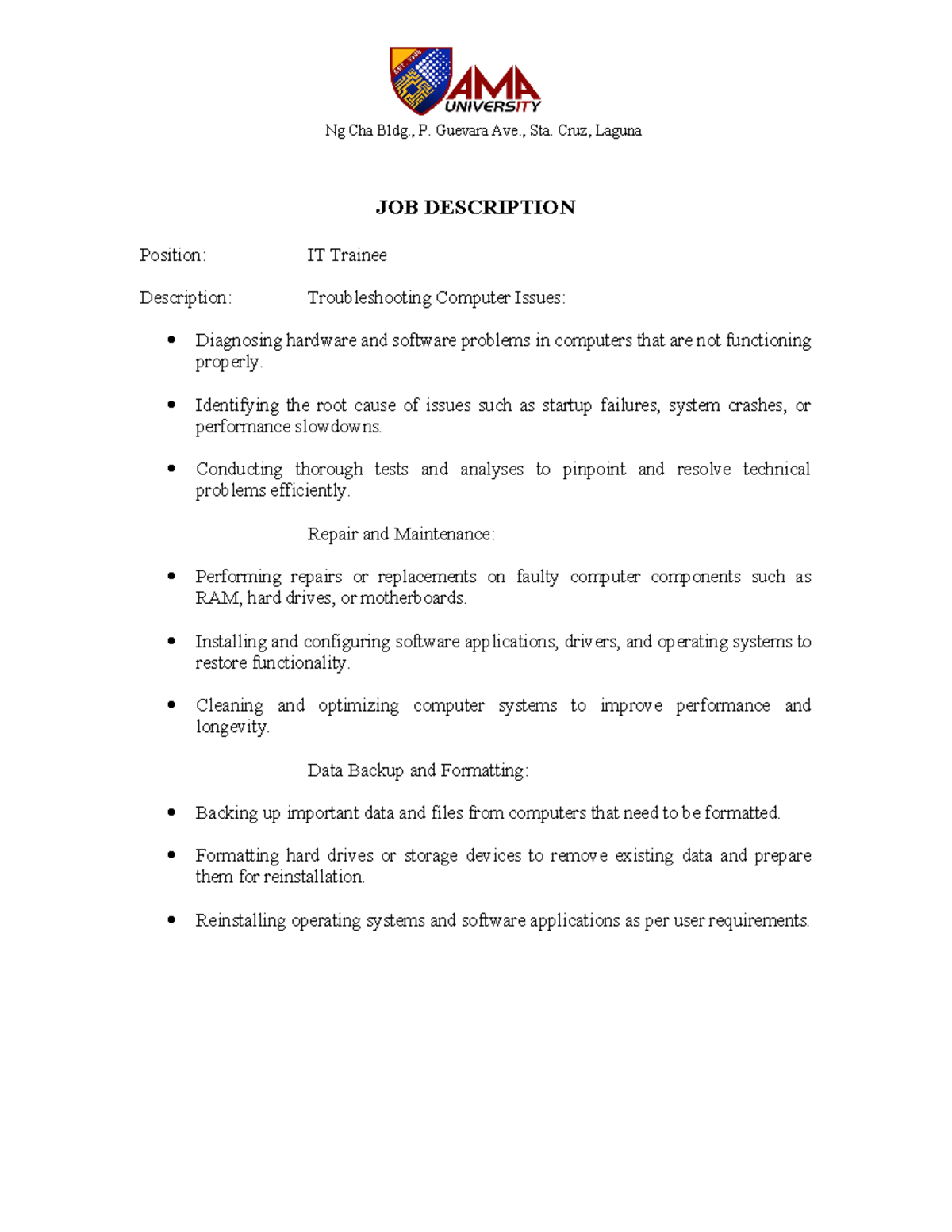 SHS-Job-Description - Summary BMC Certified Associate Digital Workplace ...