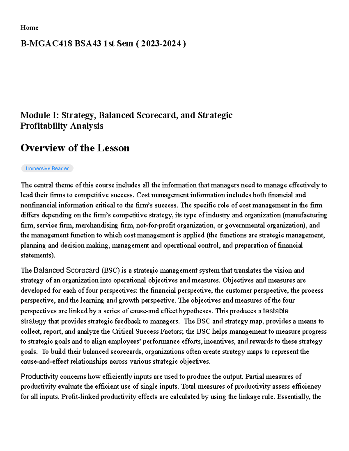 B-MGAC418 BSA 43 1st Sem ( 2023-2024 ) - Overview of the Lesson - DLSU ...